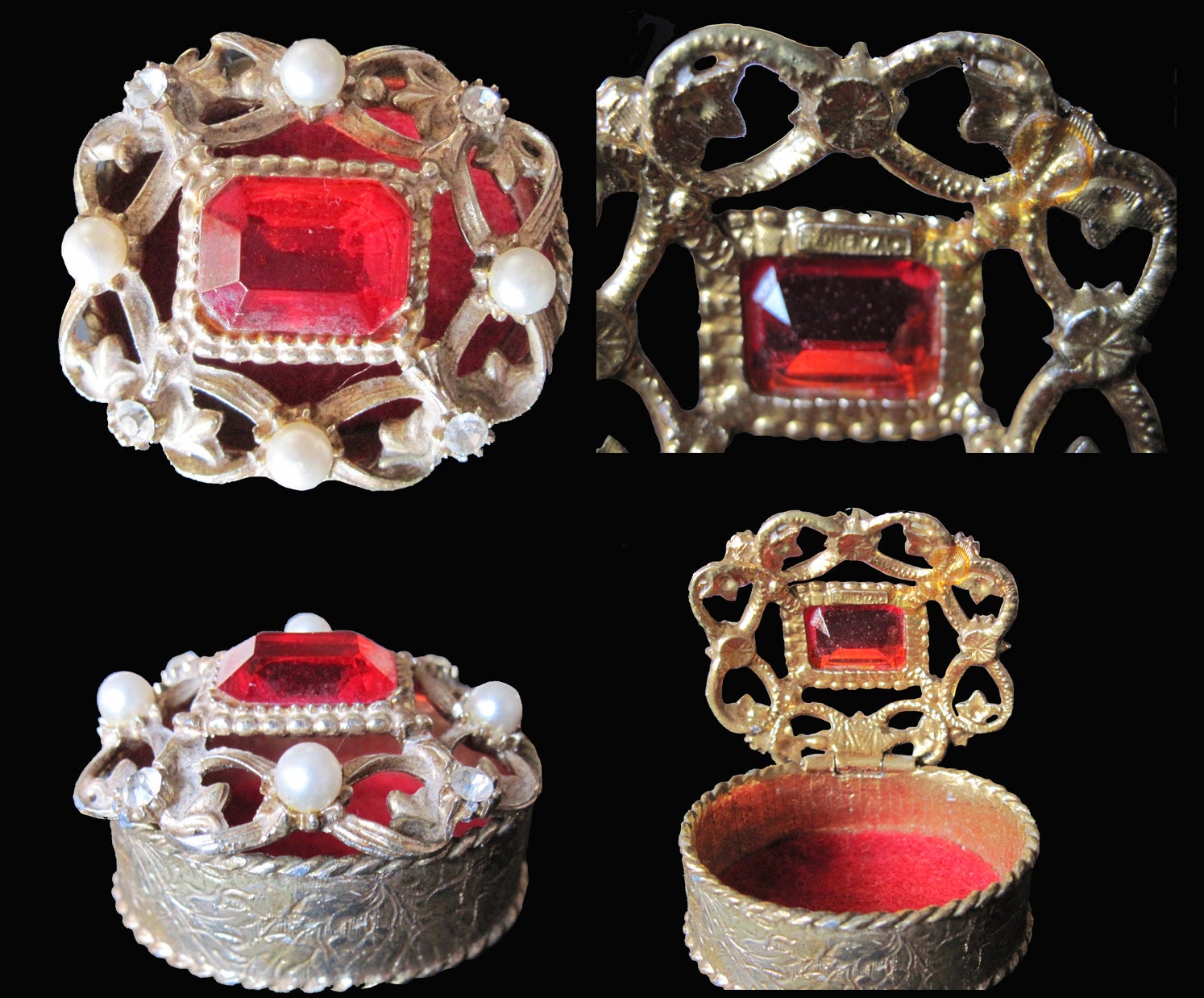 Group of 3 FLORENZA Jewelled Boxes / Florenza Trinket Box, Snuff Box ...