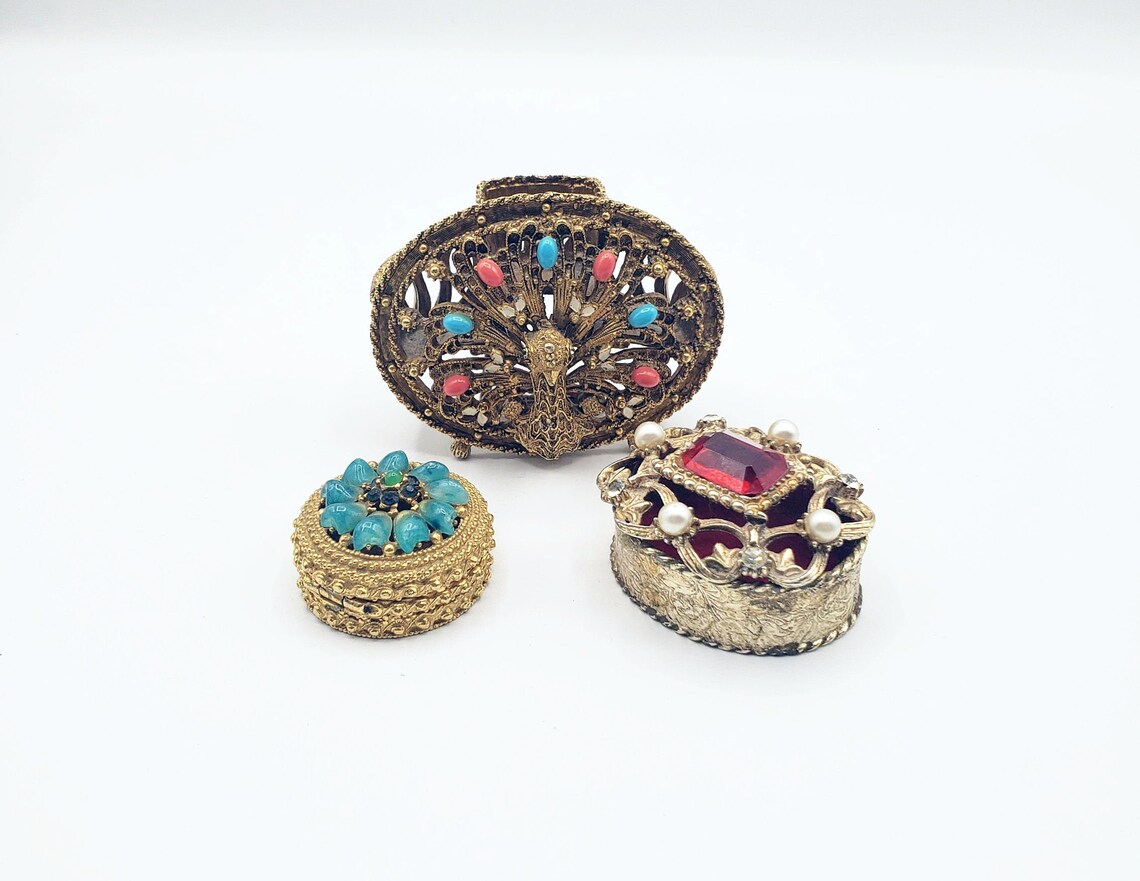 Group of 3 FLORENZA Jewelled Boxes / Florenza Trinket Box, Snuff Box ...
