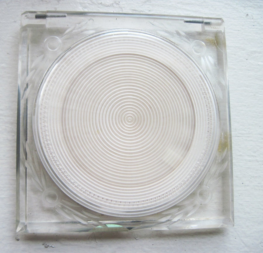 LARGE LUCITE Compact With Original Mirror and Powder Puff / Carved ...
