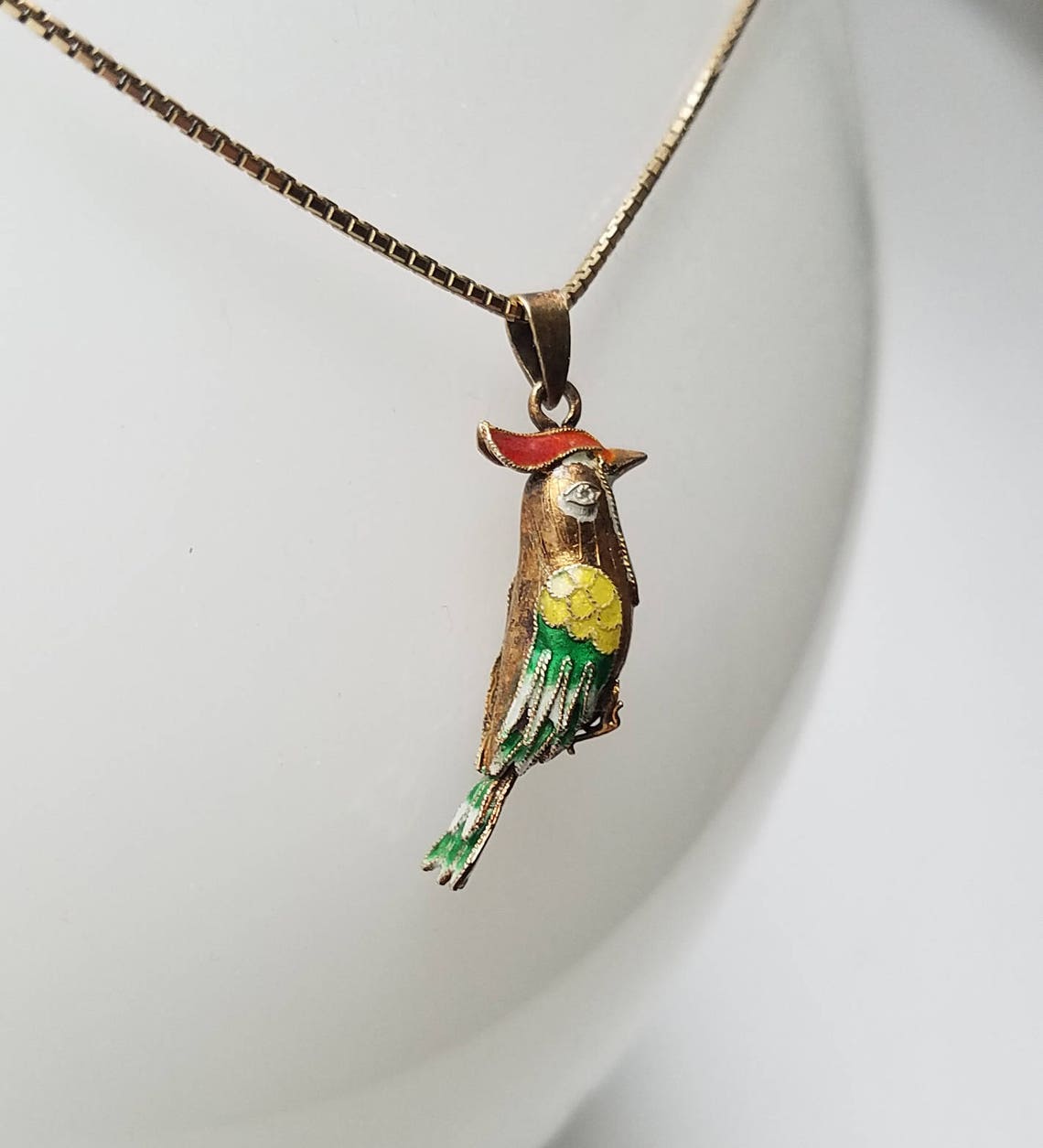 Vintage SILVER and Enamel Bird / PARROT CHARM / Hand-enameled | Etsy