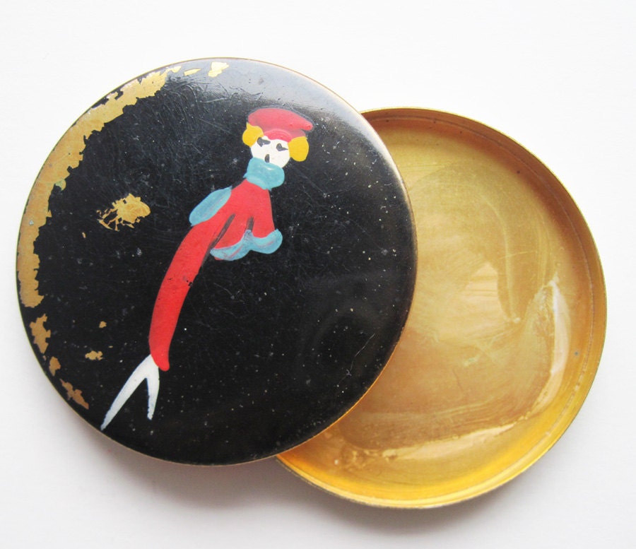 Lot of Two DECO Powder / Rouge Metal Compacts / Containers / REICH-ASH ...