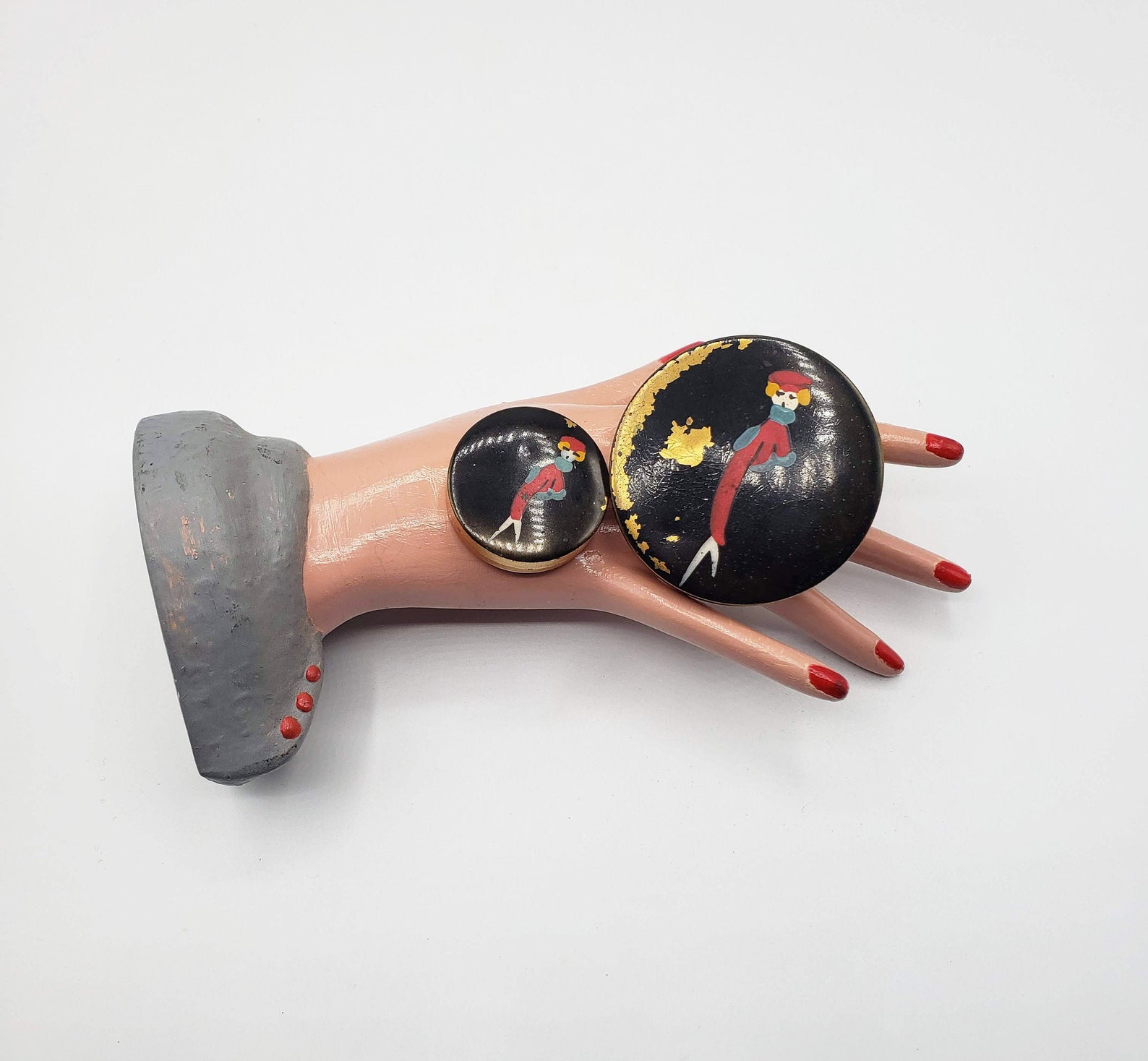 Lot of Two DECO Powder / Rouge Metal Compacts / Containers / REICH-ASH ...