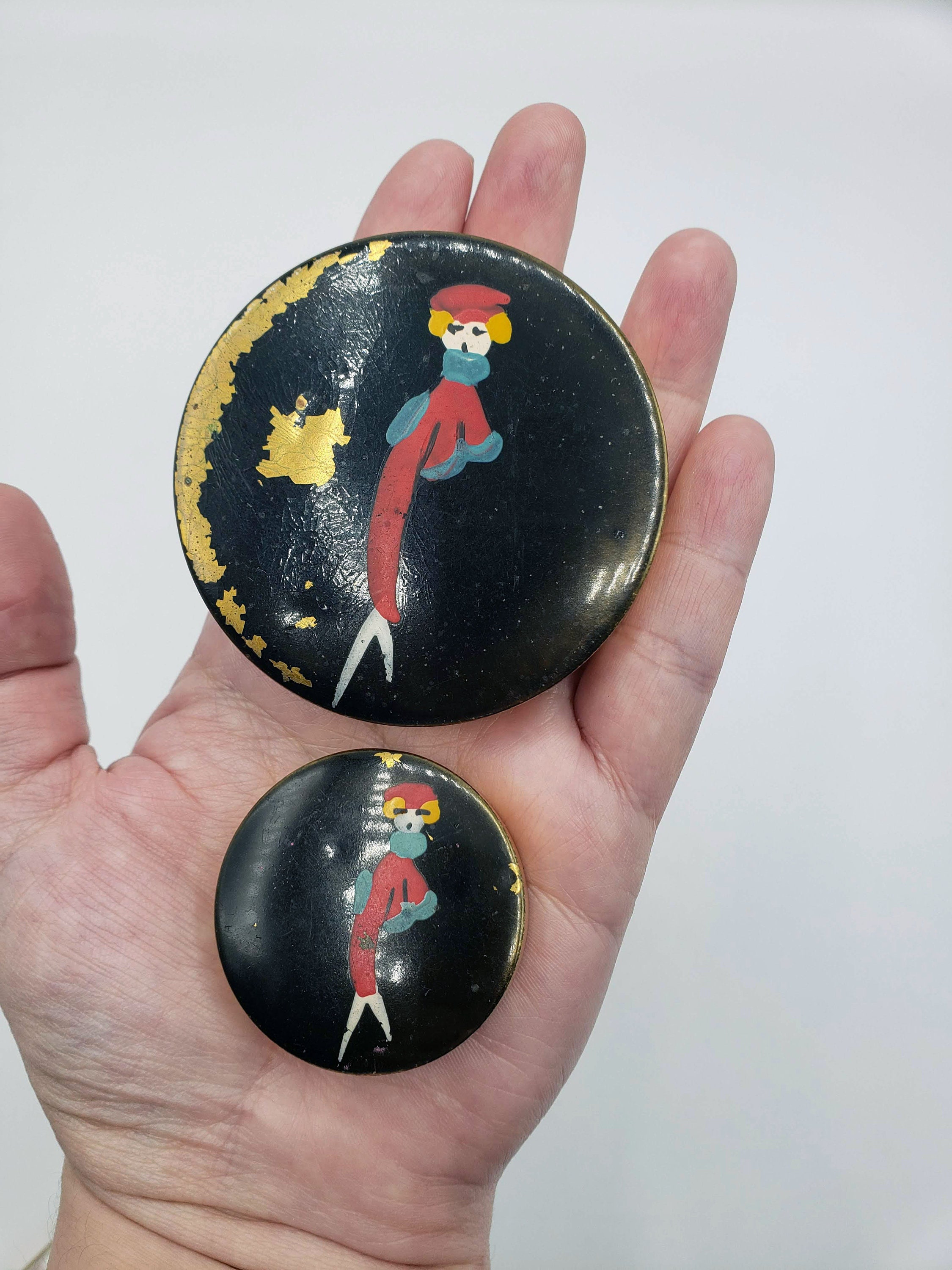 Lot of Two DECO Powder / Rouge Metal Compacts / Containers / REICH-ASH ...