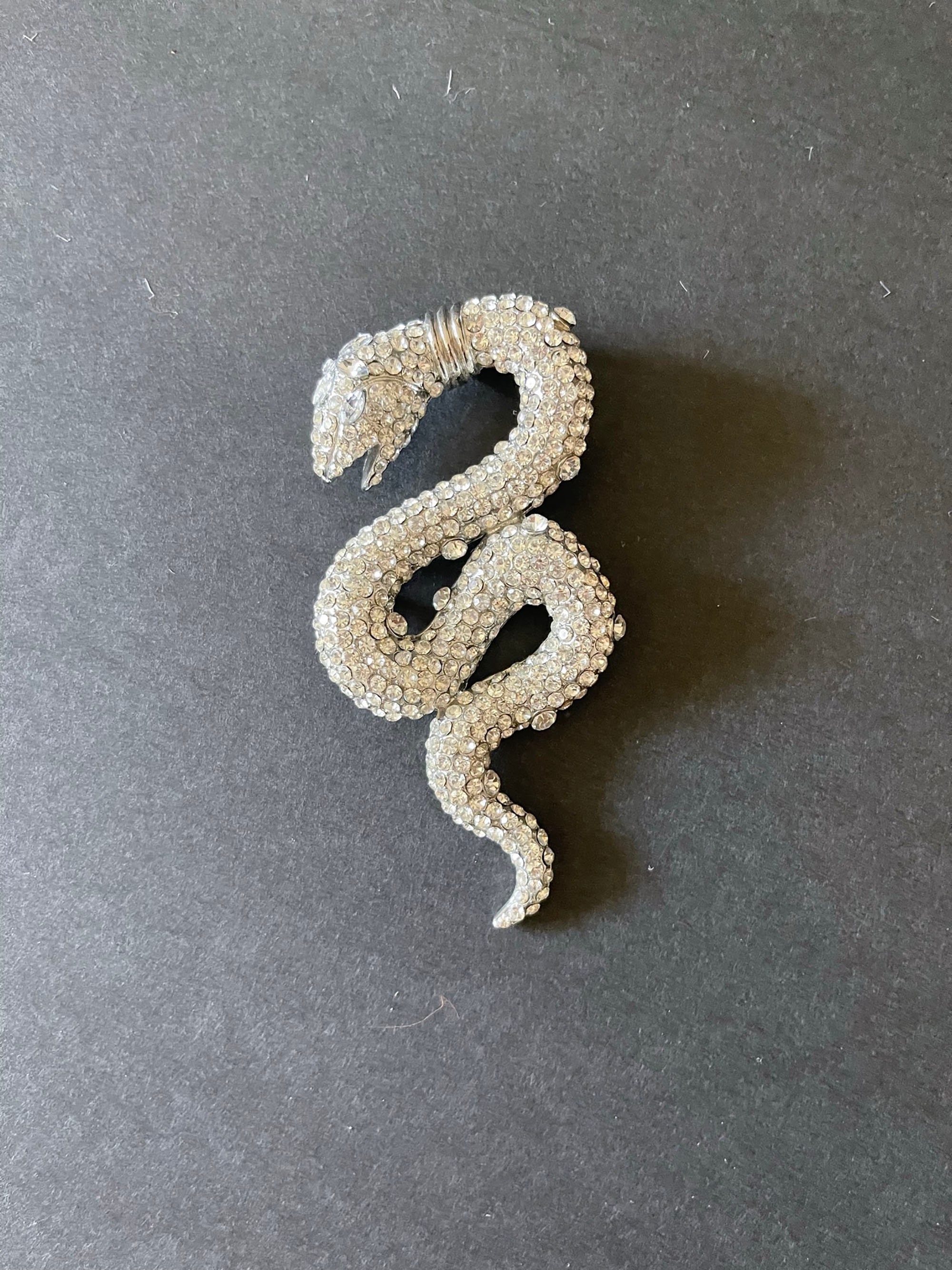 80s Rhinestone Encrusted Silver Tone 4-INCH SNAKE PIN / - Etsy