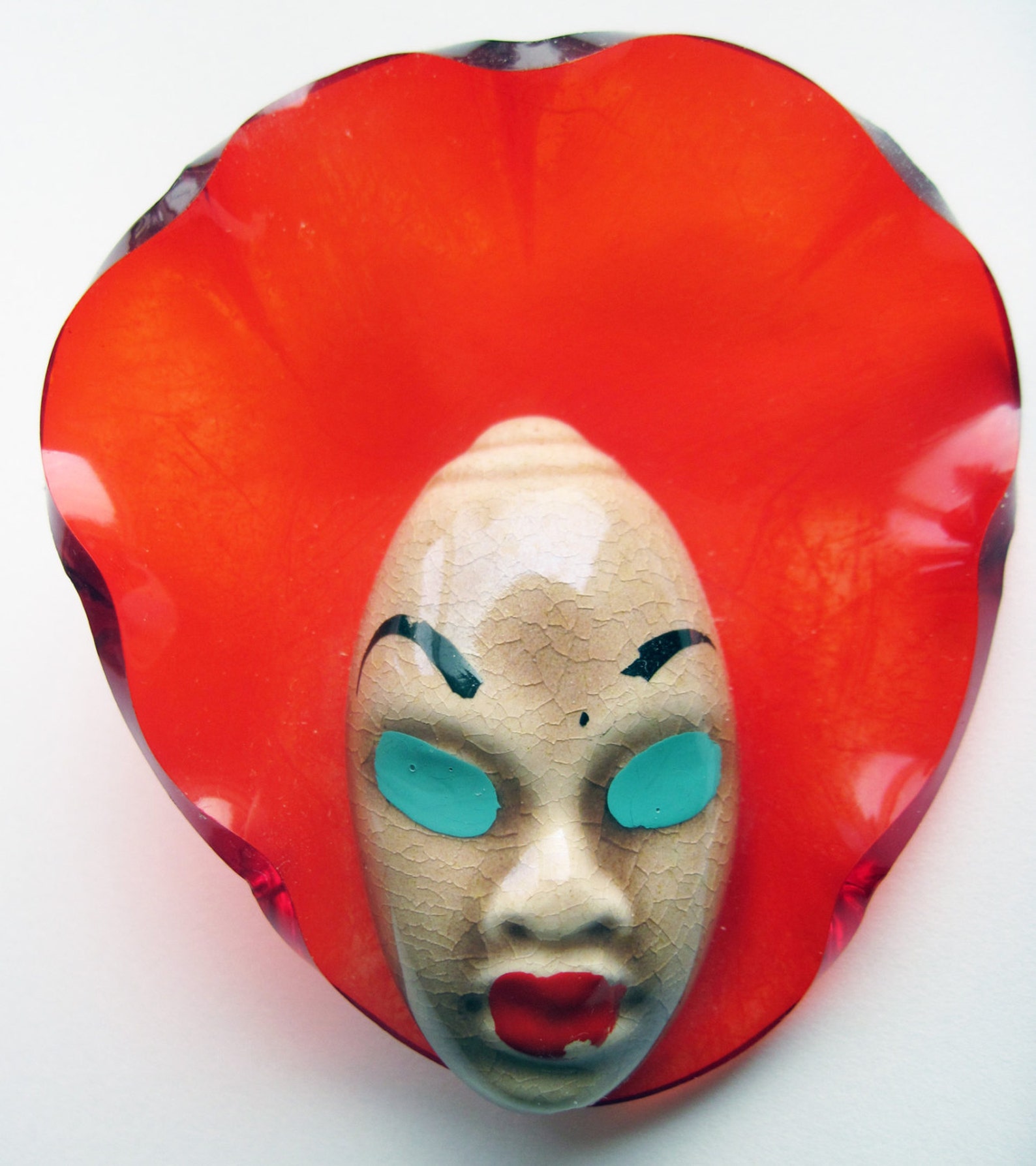 Vintage ELZAC Victims of Fashion Brooch: Lady With Red Lucite Bonnet - Etsy