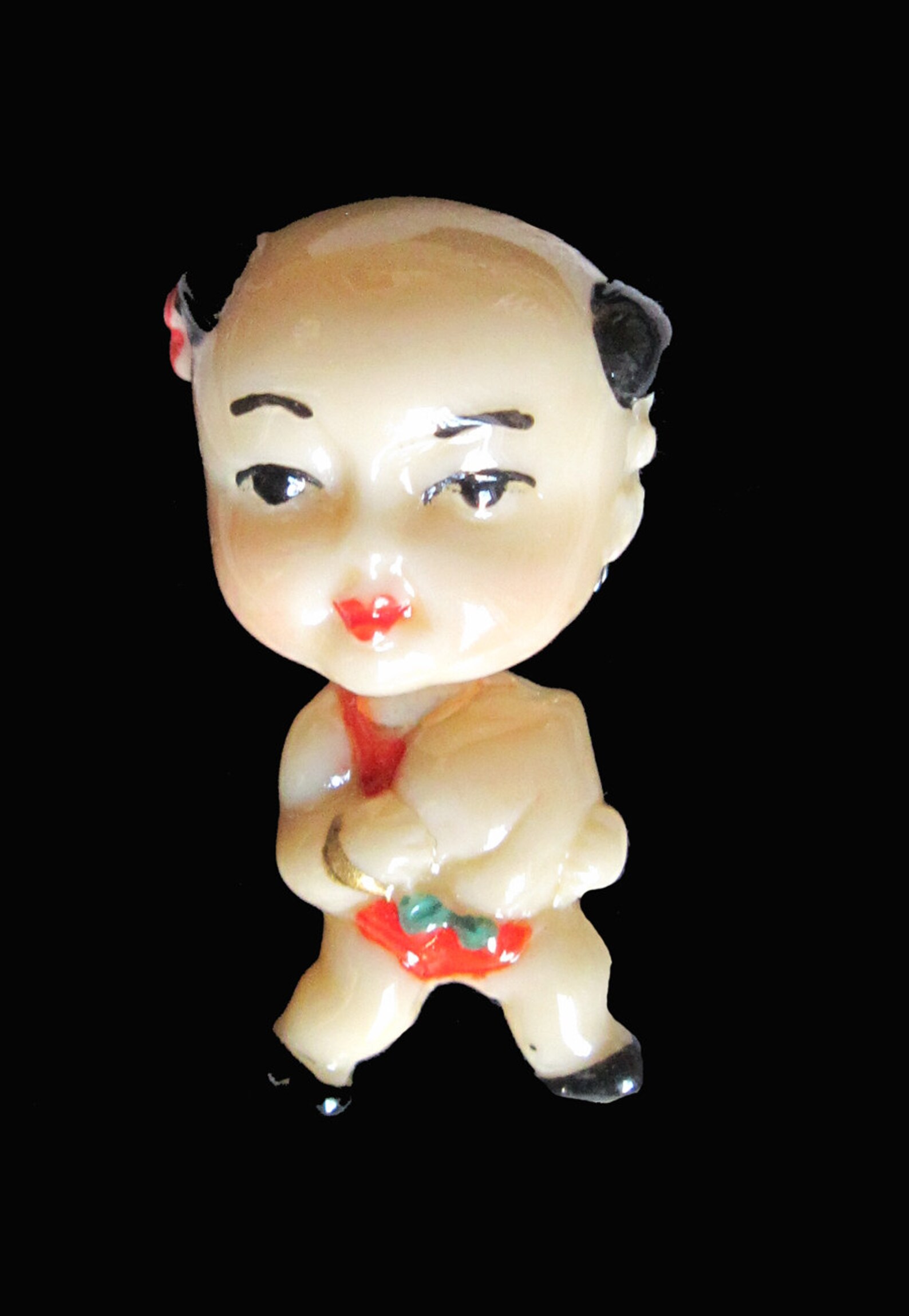 Vintage Asian Bobblehead Baby Pins - Hand-painted Oriental Brooches ...