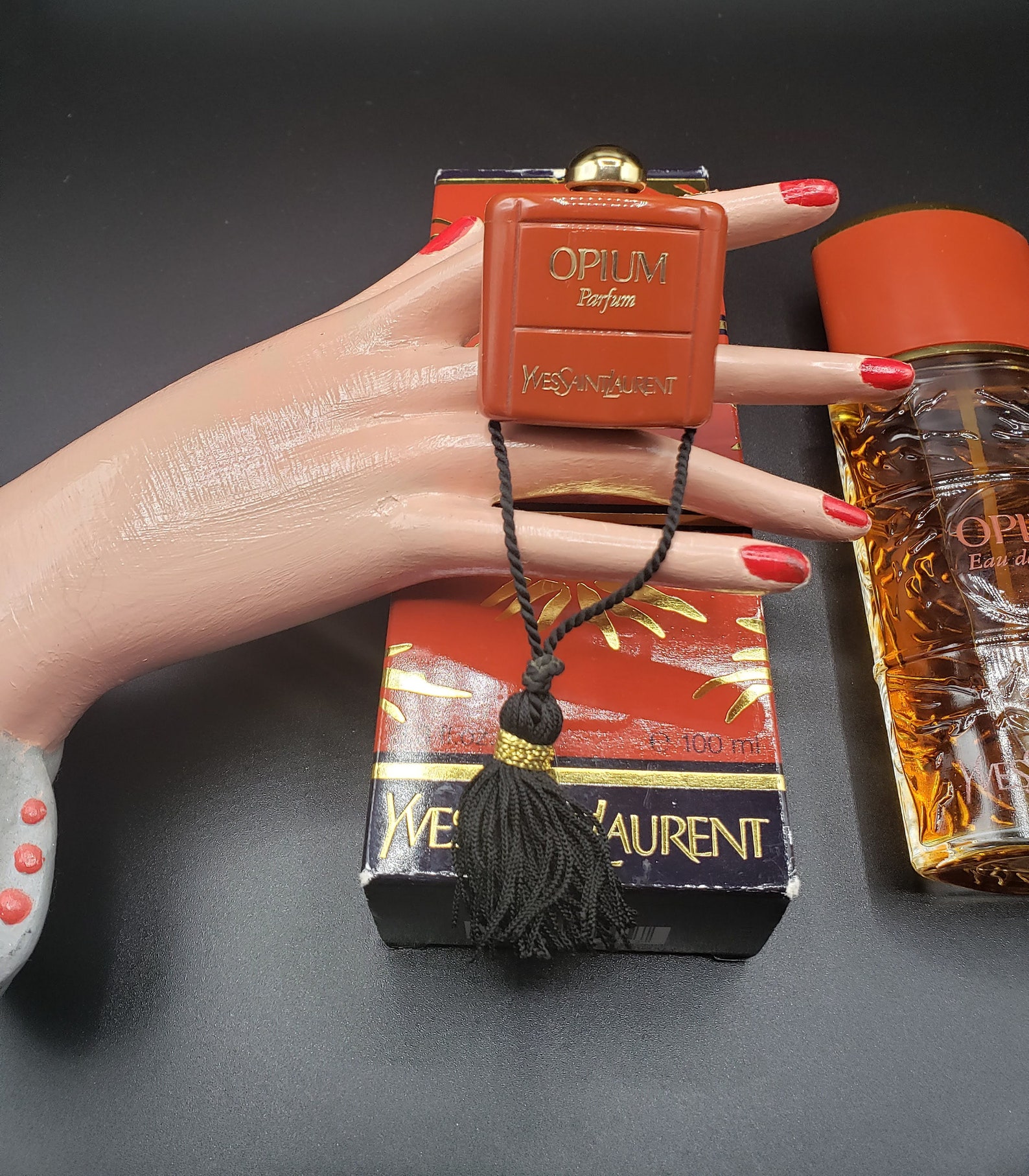 Collection of 80s YSL OPIUM PERFUME Vanity Items Including Full Bottle ...