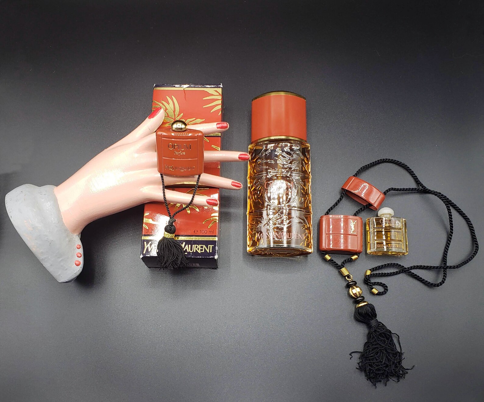 Collection of 80s YSL OPIUM PERFUME Vanity Items Including Full Bottle ...