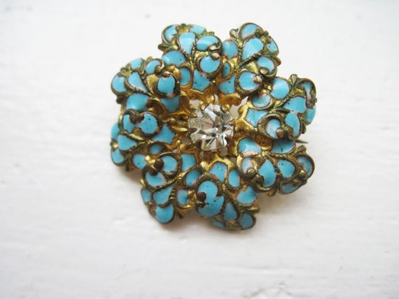 Antique EDWARDIAN / VICTORIAN turquoise enameled flow… - Gem