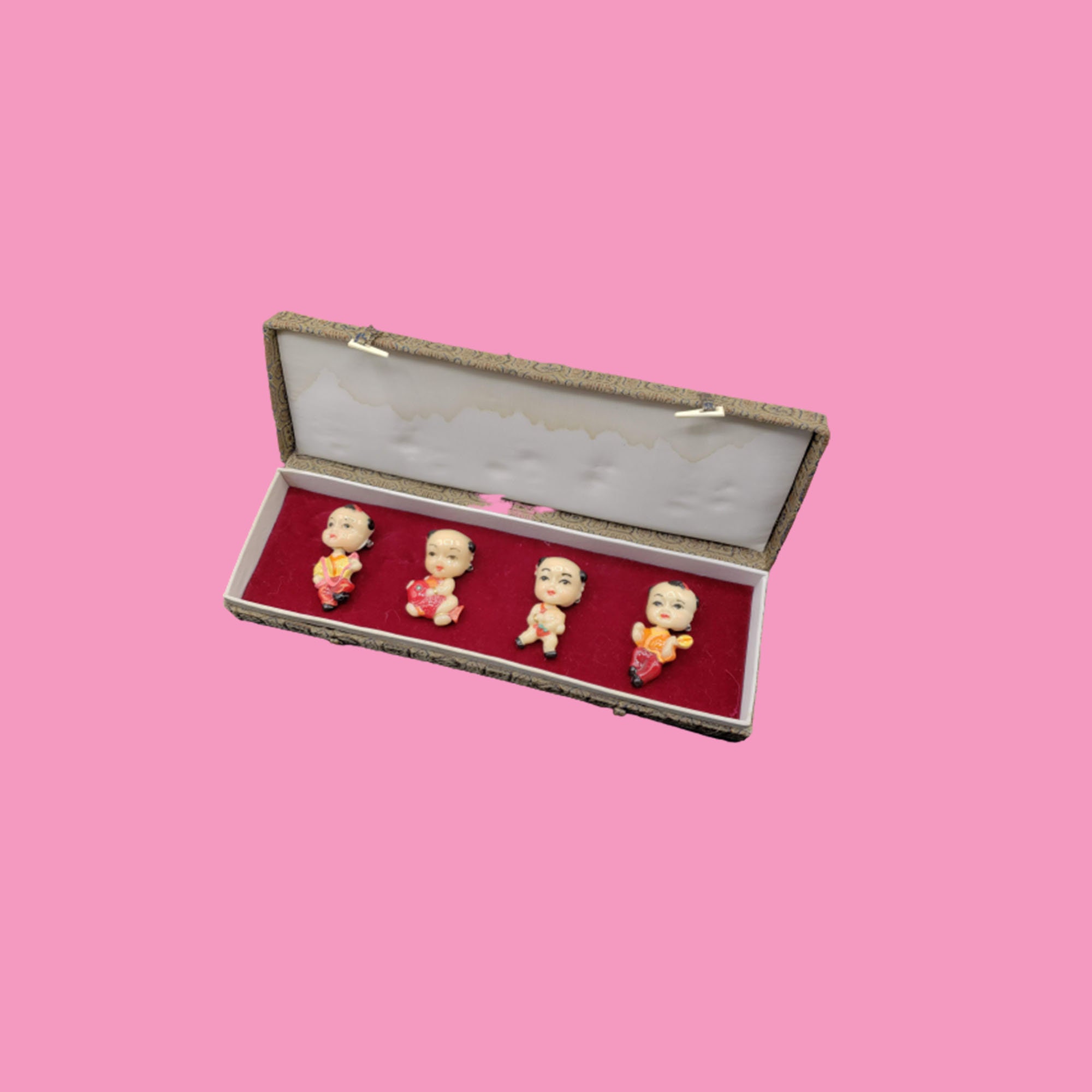 Vintage Set of Four Asian Baby Pins in Original Box / 4 Bobble Head ...