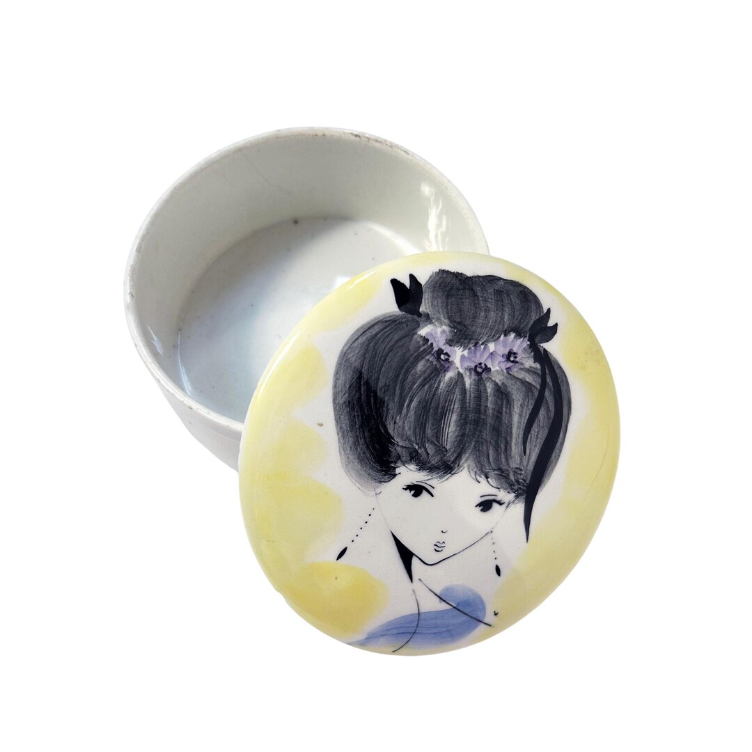 Vintage Italian Ceramic Trinket Box: Lemon Yellow Pretty Lady Dish ...