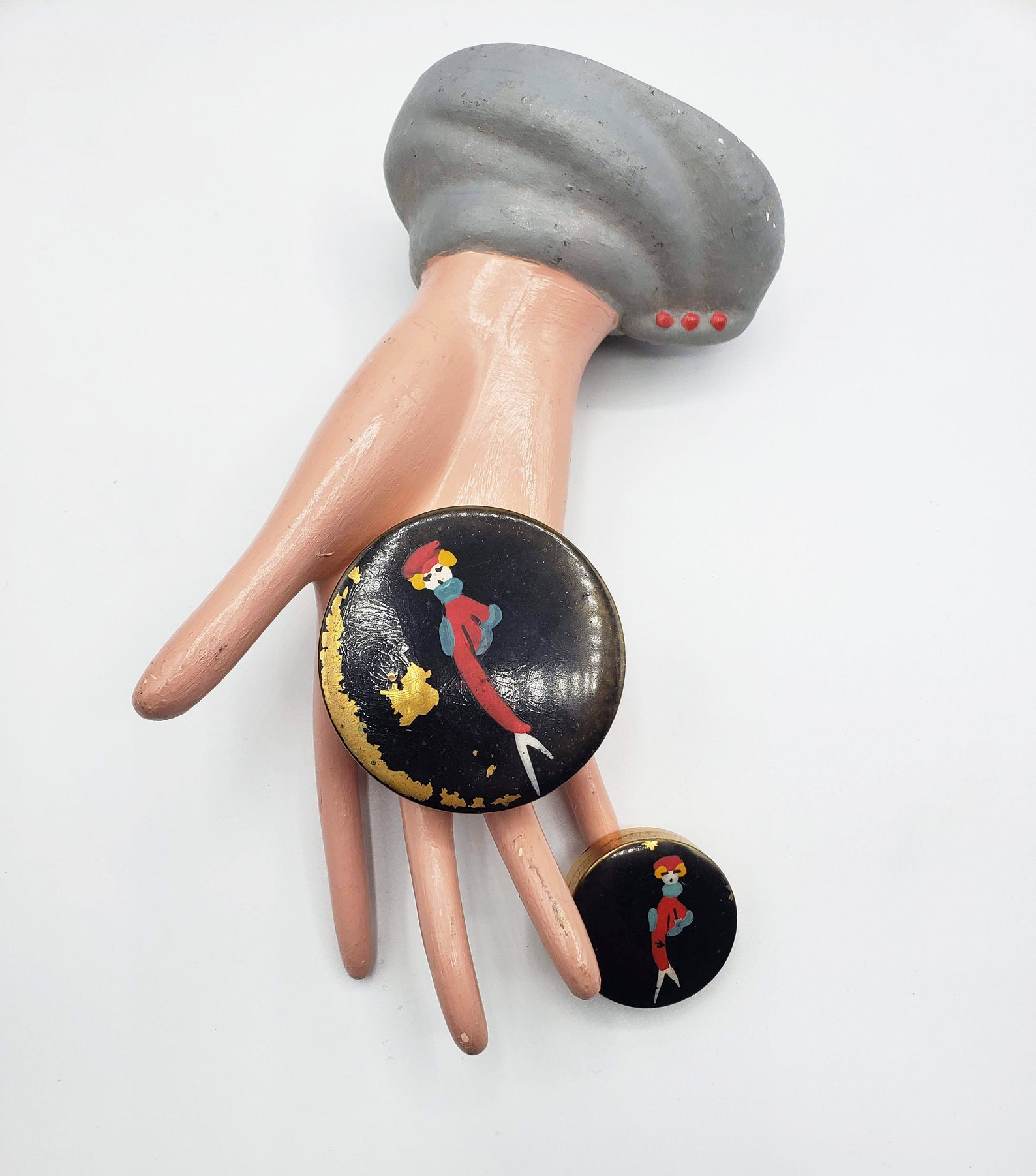 Lot of Two DECO Powder / Rouge Metal Compacts / Containers / REICH-ASH ...