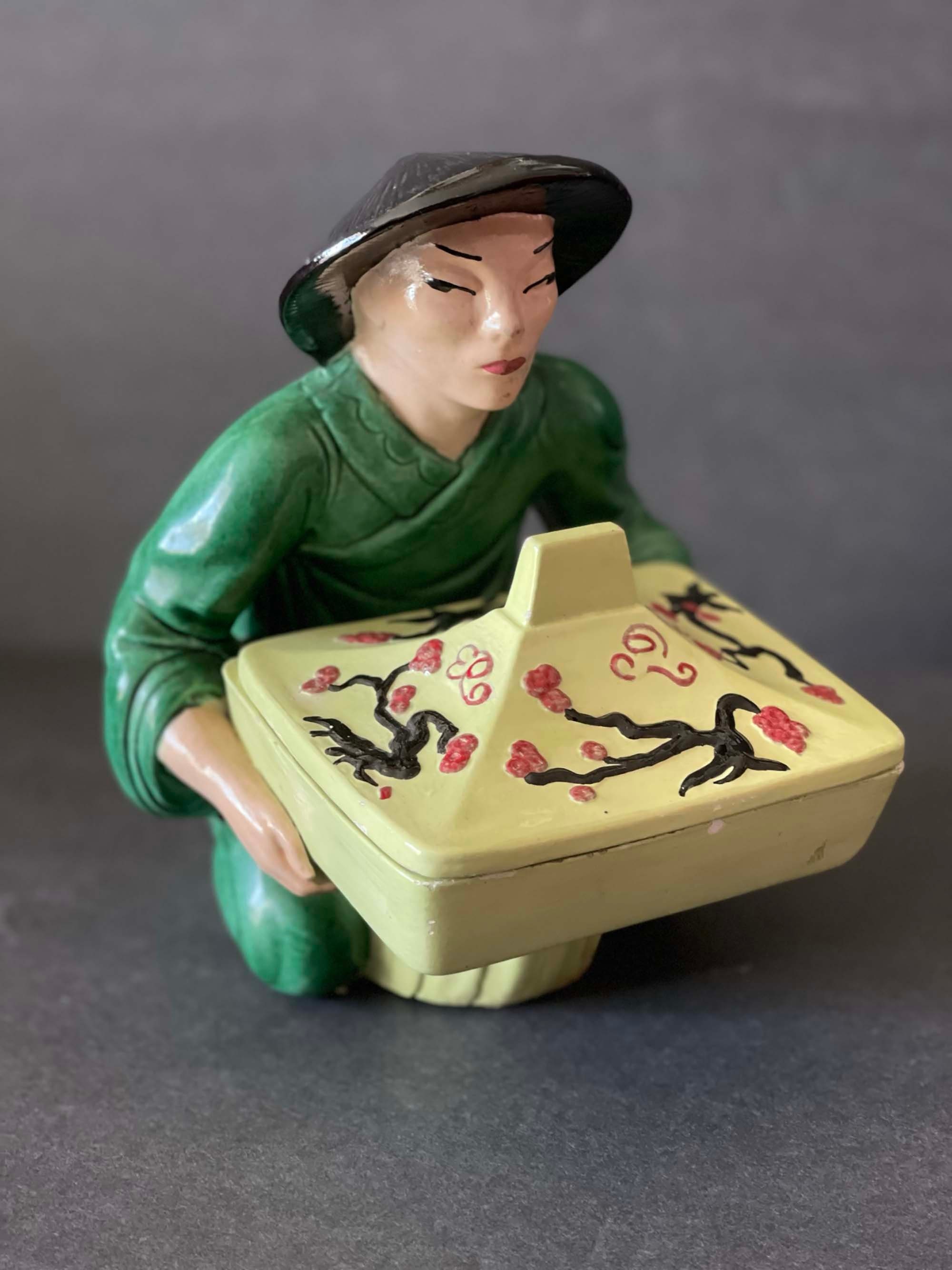 Vintage Porcelain Man Holding a Box With Lid / Trinket Box | Etsy