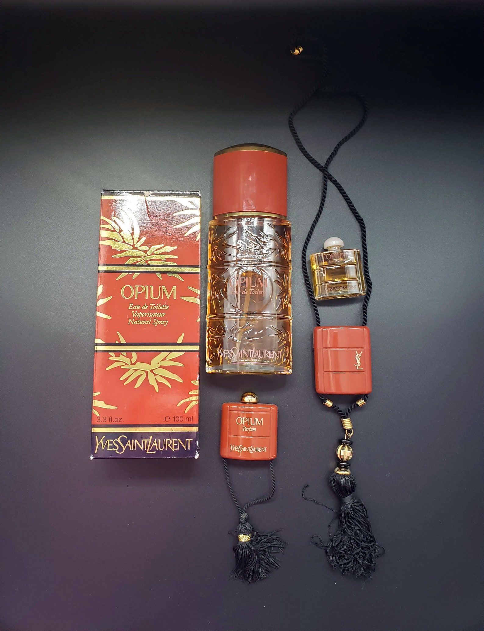 Collection of 80s YSL OPIUM PERFUME Vanity Items Including Full Bottle ...