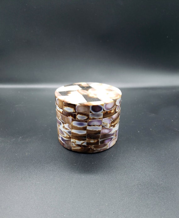 Vintage MOP / TORTOISE SHELL Trinket Box with Pink Ve… - Gem