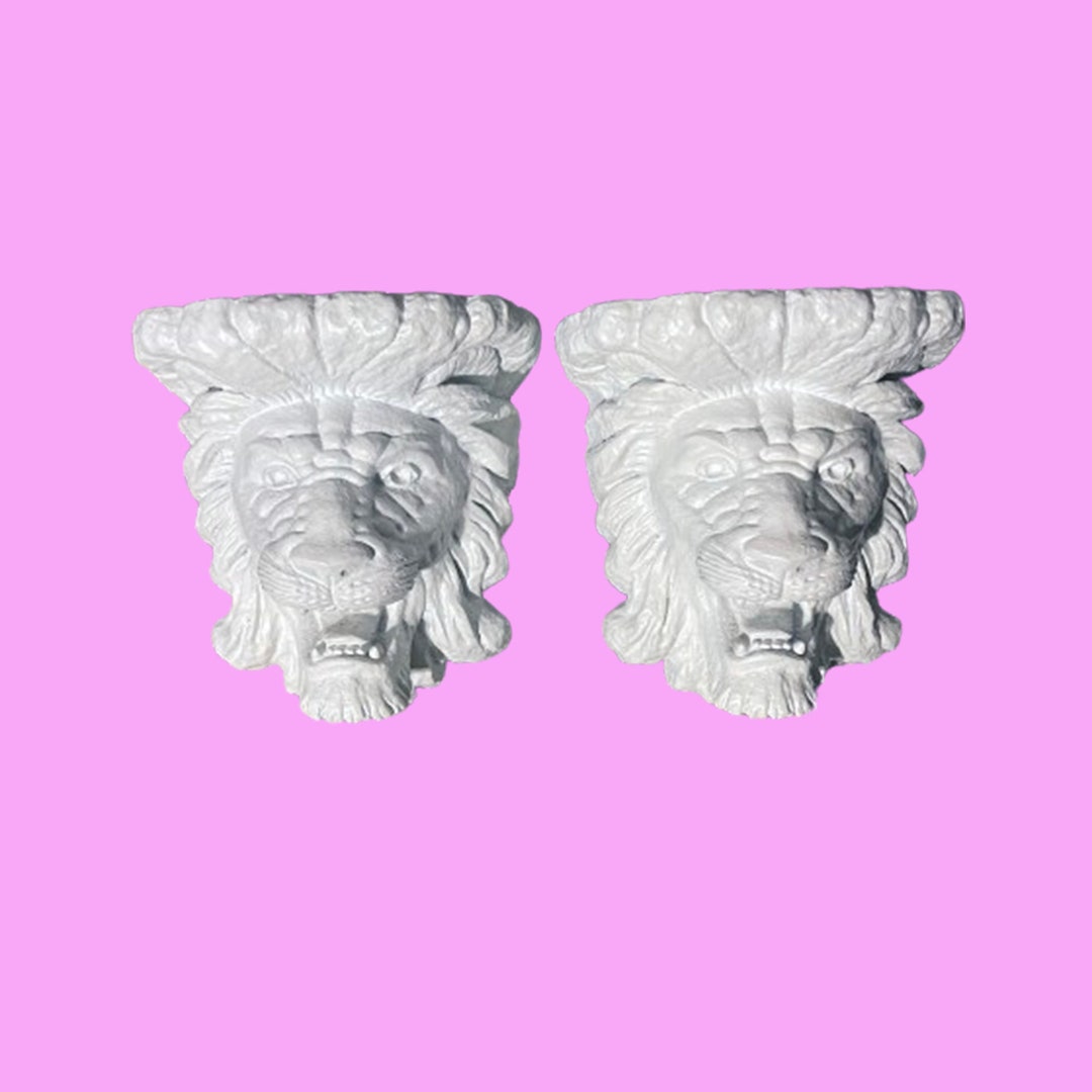 Vintage White Lion Plaster Wall Shelves / Pair of White LION HEADS ...