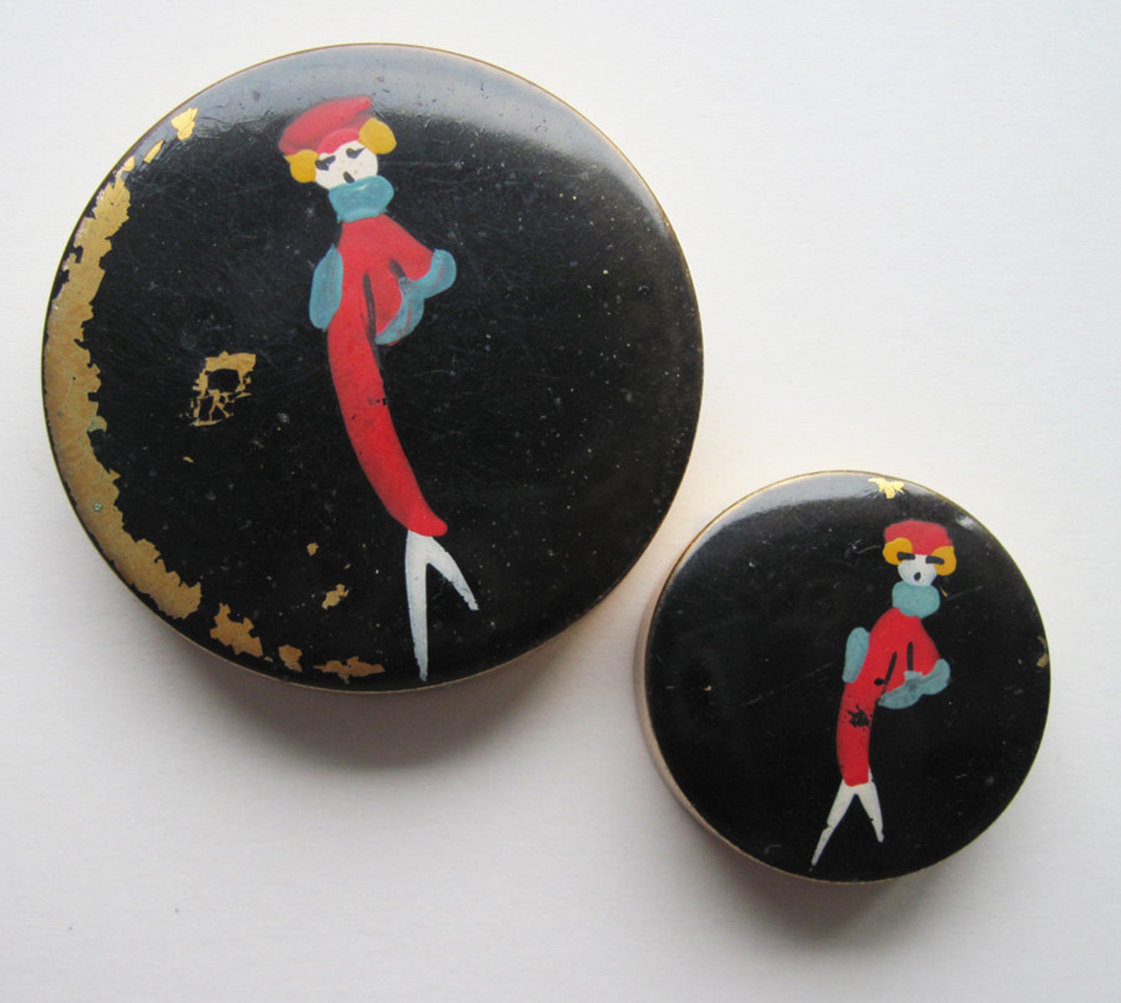 Lot of Two DECO Powder / Rouge Metal Compacts / Containers / REICH-ASH ...