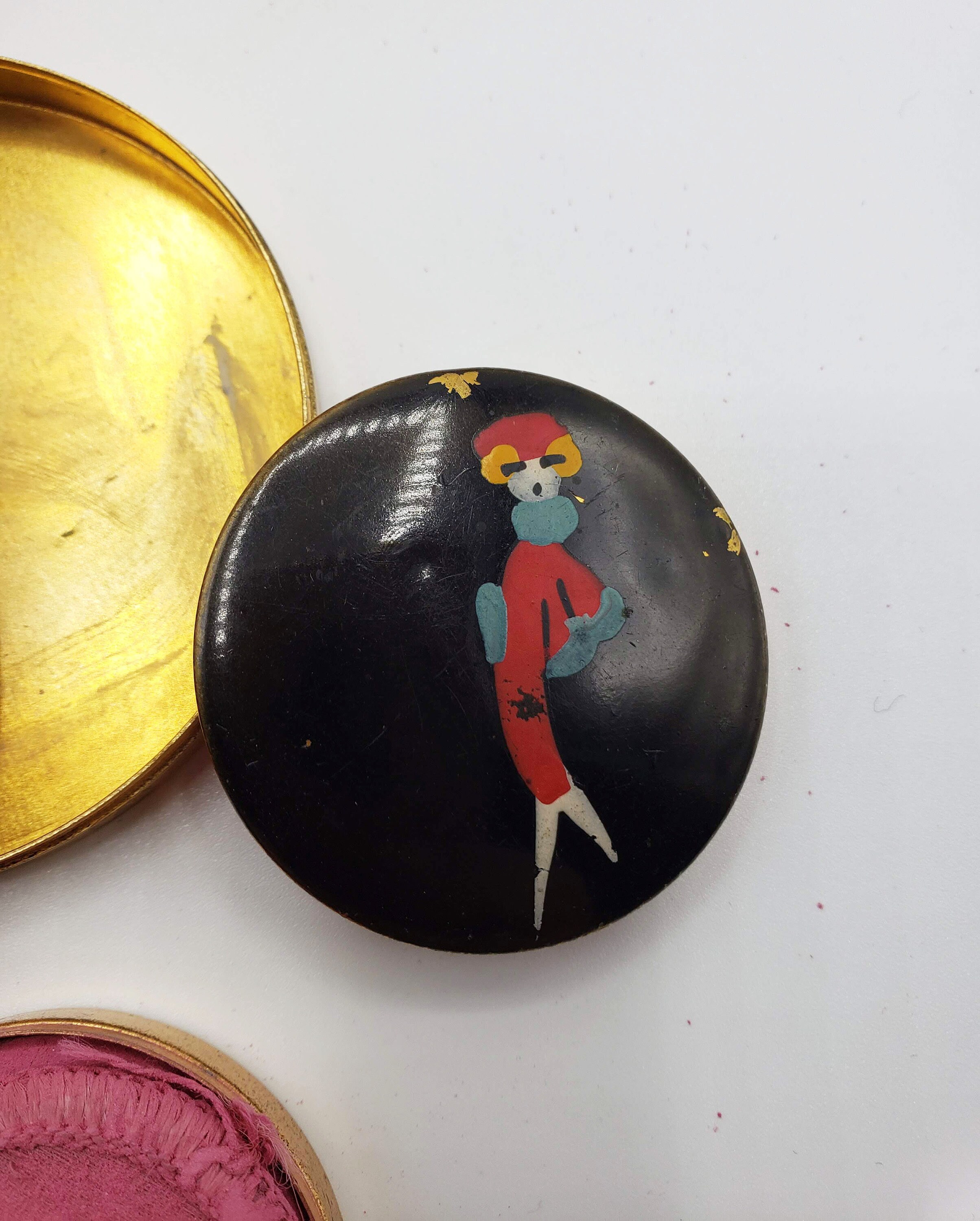 Lot of Two DECO Powder / Rouge Metal Compacts / Containers / REICH-ASH ...