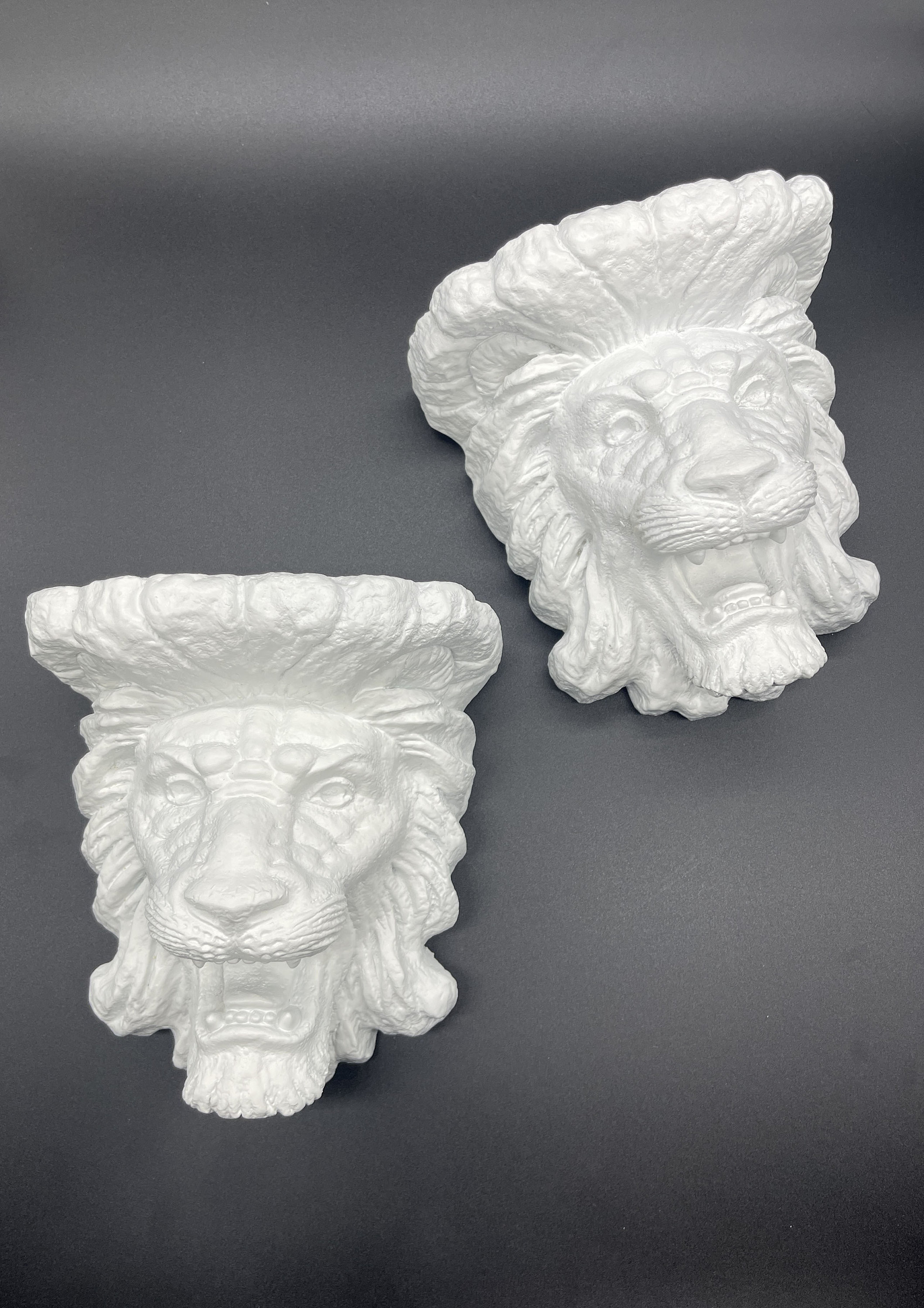 Vintage White Lion Plaster Wall Shelves / Pair of White LION HEADS ...