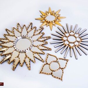Decorative Gold Sunburst Mirror Set 4, Accent Silver Wall Star Mirror ...