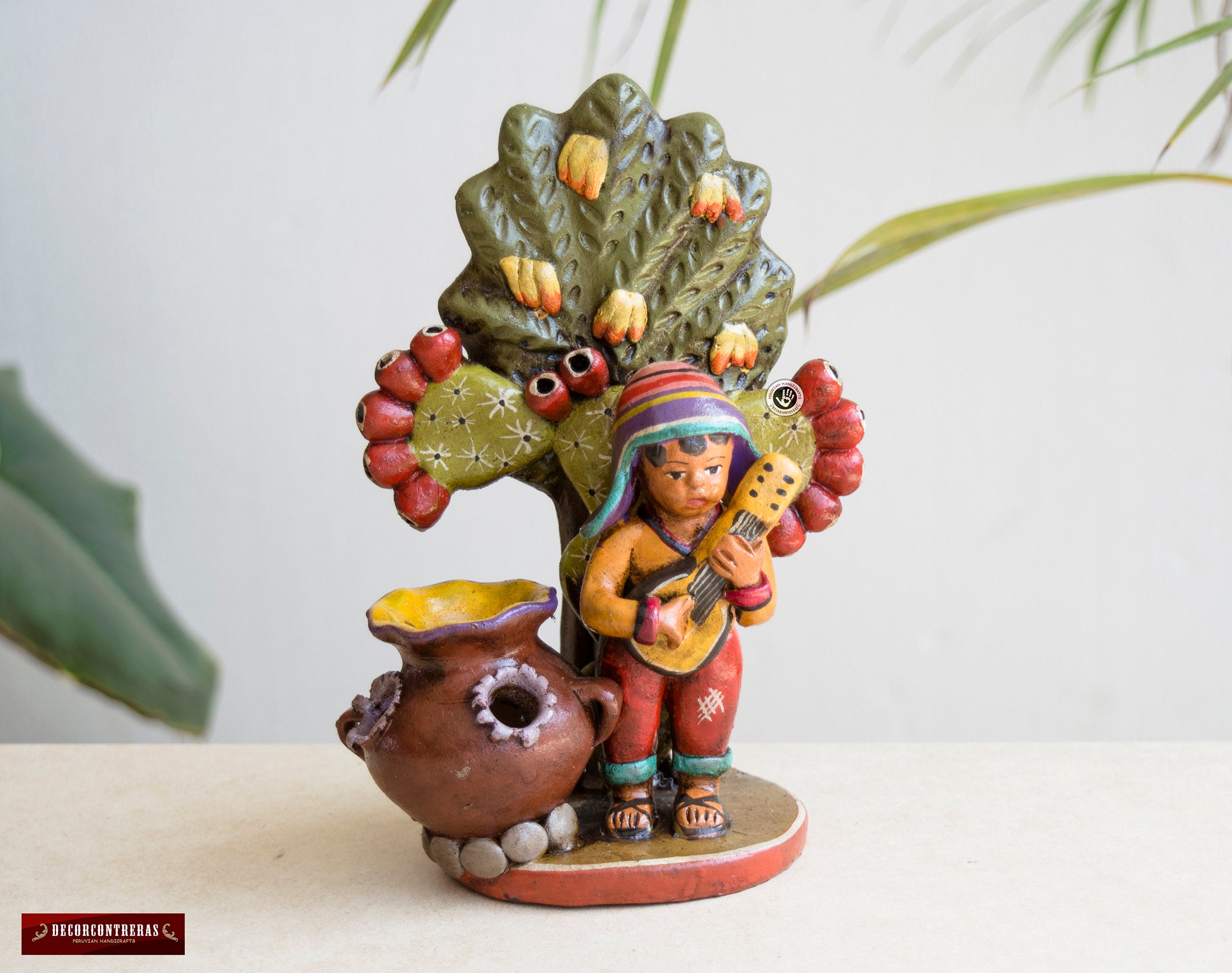 Hand Painted Pottery Sculpture "andean Music" From Peru, Folk Art ...