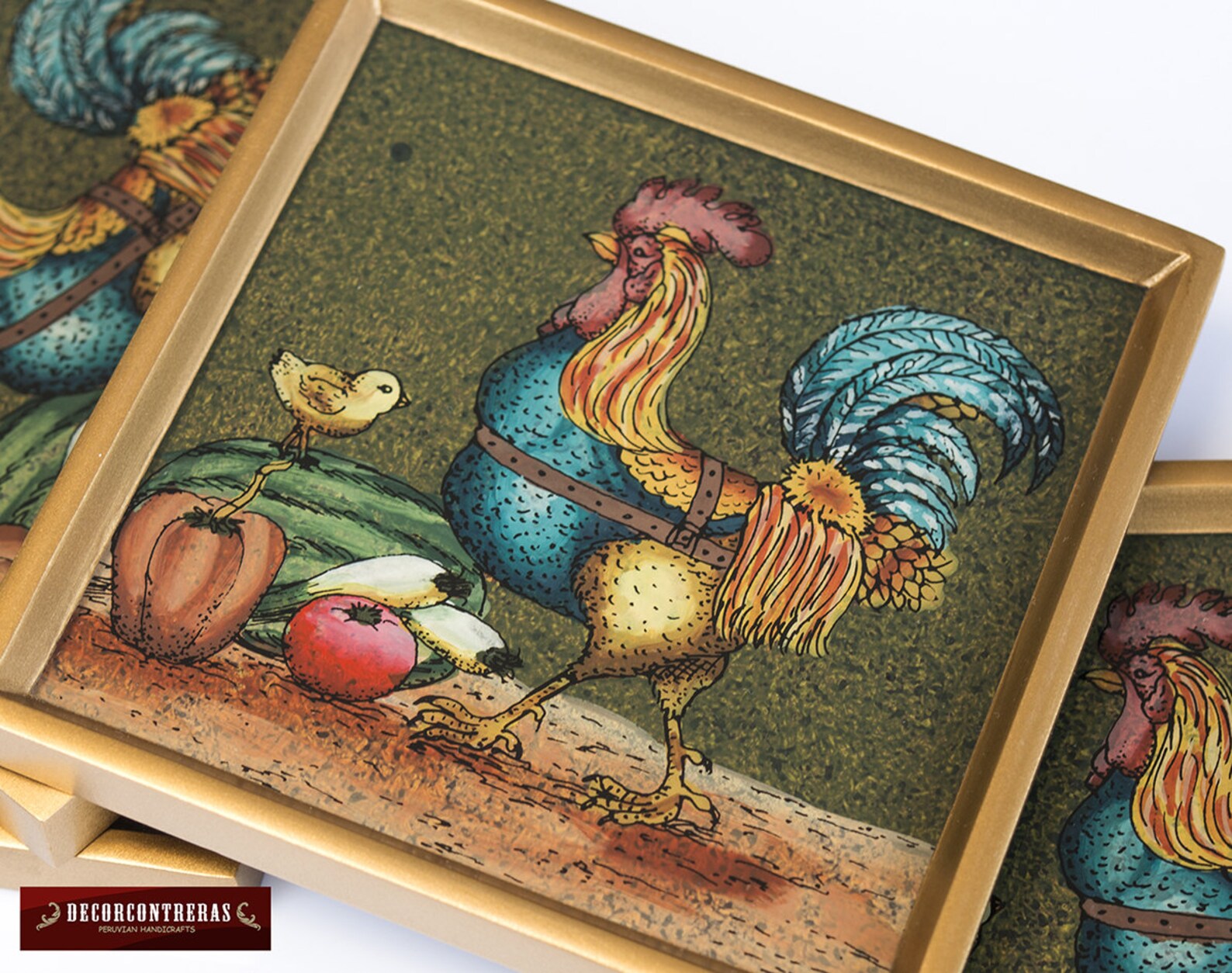 Glass Gold Coaster Set 4 From Peru Handmade Square Glass - Etsy