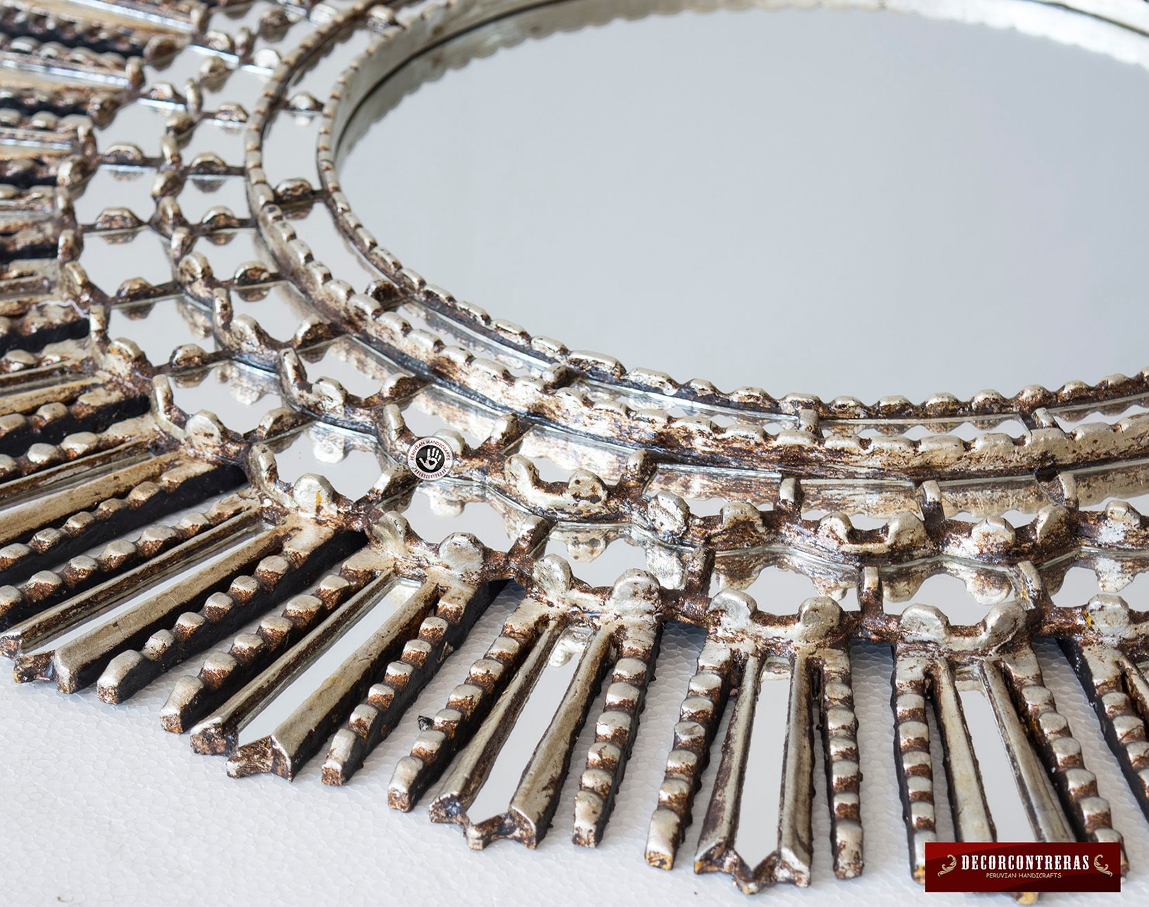 Large Round Decorative Wall Mirror 31.5 Silver Hand | Etsy