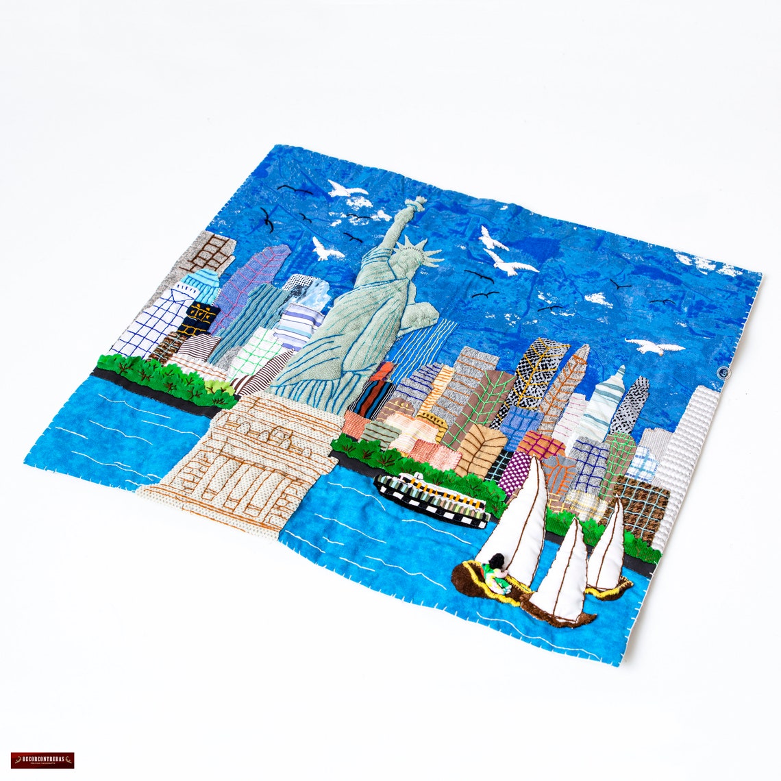 Handmade Statue Liberty Theme Patchwork Wall Hanging | Embroidered ...