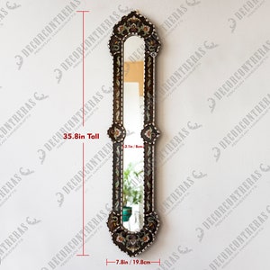 Long Silver Black Narrow Wall Mirror 35.4" Tall, Peruvian Painted Glass ...