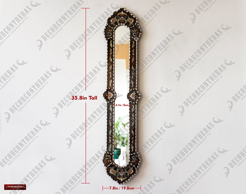 Long Silver Black Narrow Wall Mirror 35.4 Tall Peruvian | Etsy