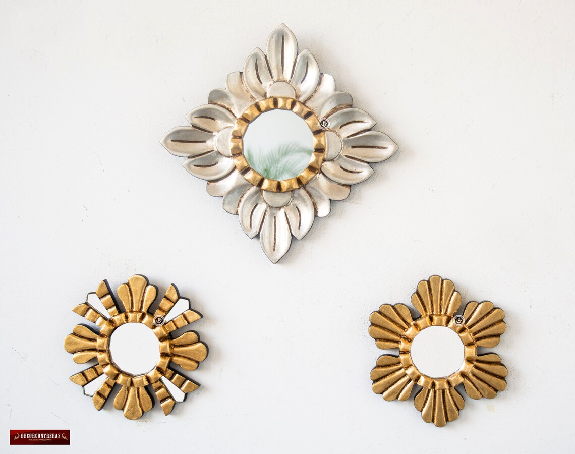 Small Sunburst Mirror Set 3 Starburst Gold & Silver Accent - Etsy