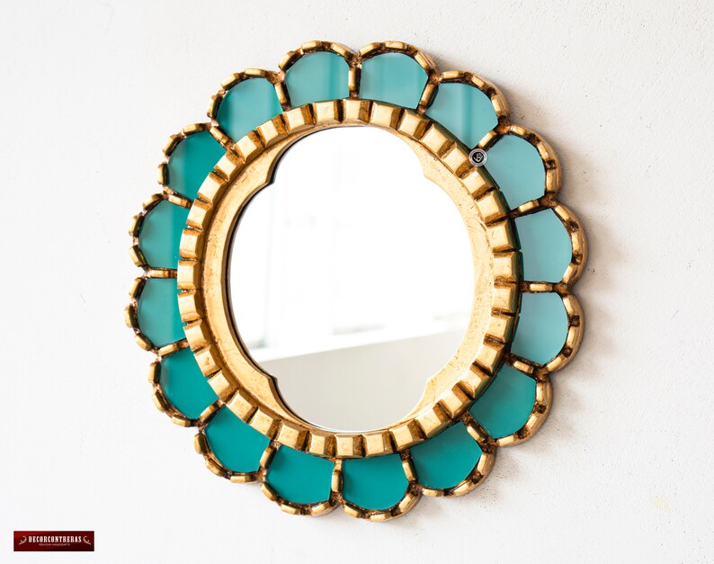Turquoise Accent Round Mirror Wall 12.2 Peruvian - Etsy