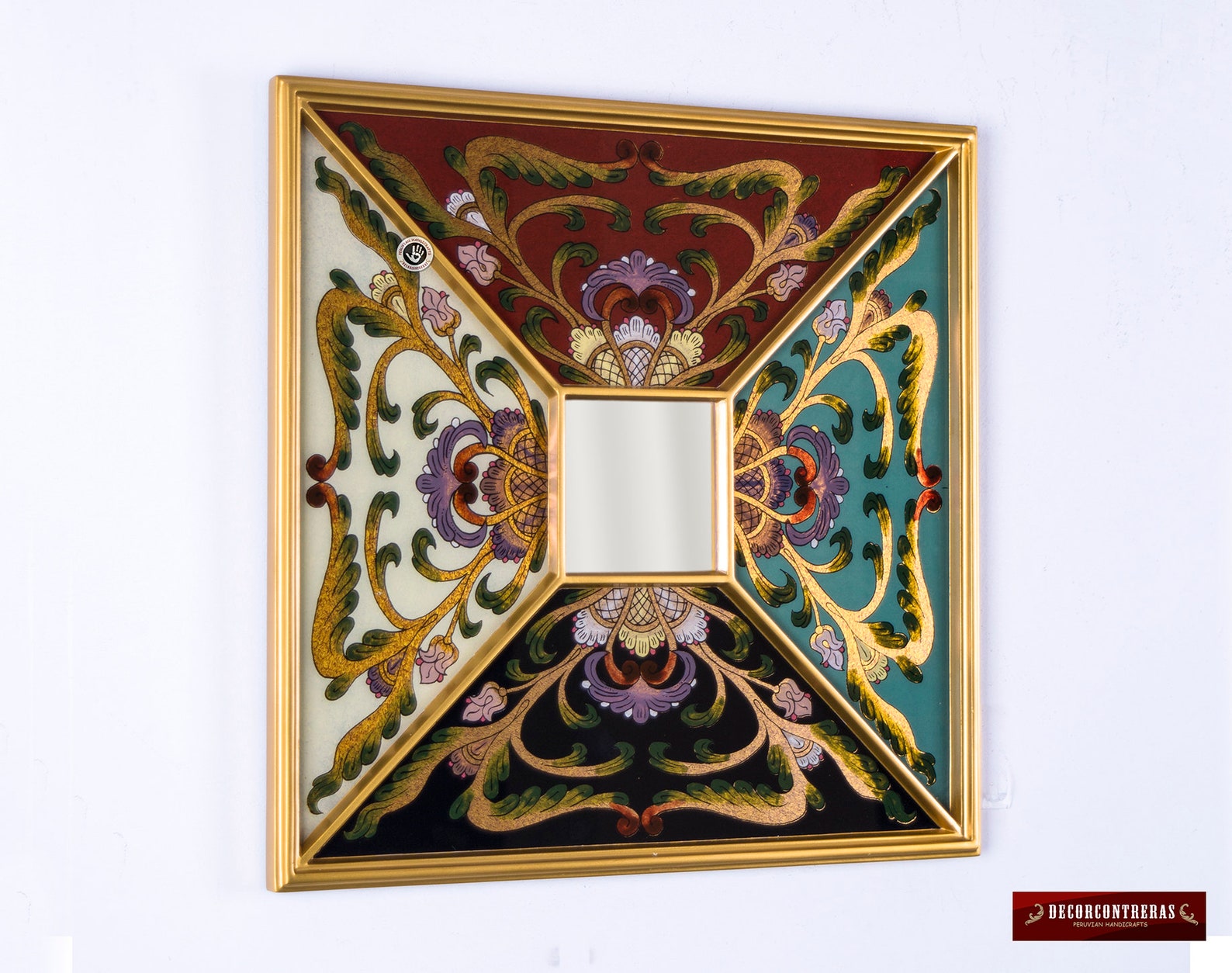 Decorative Square Wall Mirror With Gold Color Wood Frame | Etsy