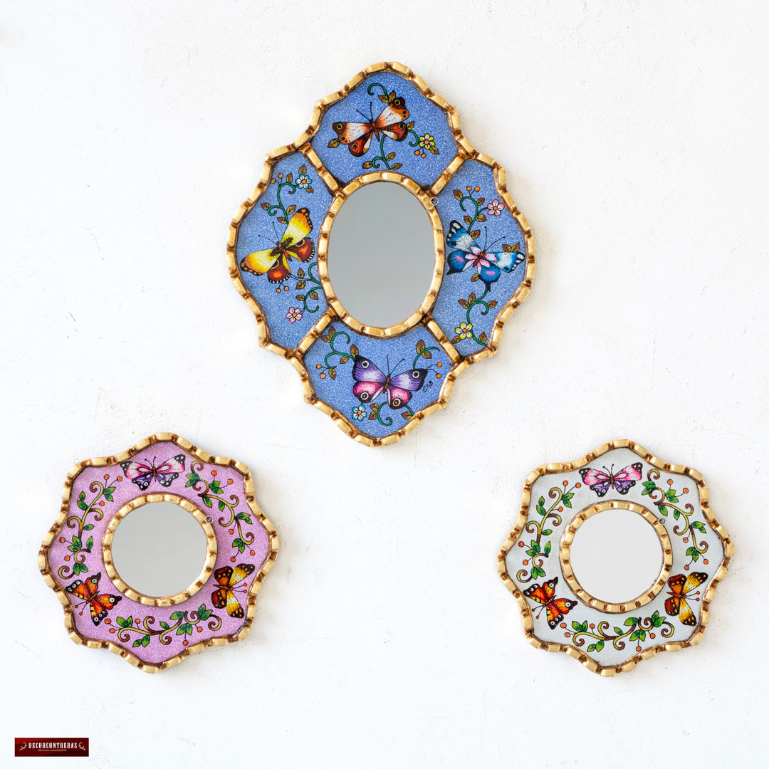 Handcrafted Decorative Wall Mirror Set of 3 With Butterfly Designs From ...