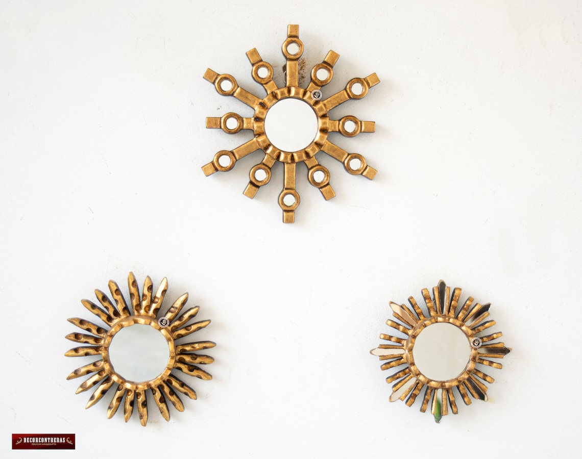 Gold Small Sunburst Mirror Set 3 Starburst Gold Leaf Accent - Etsy