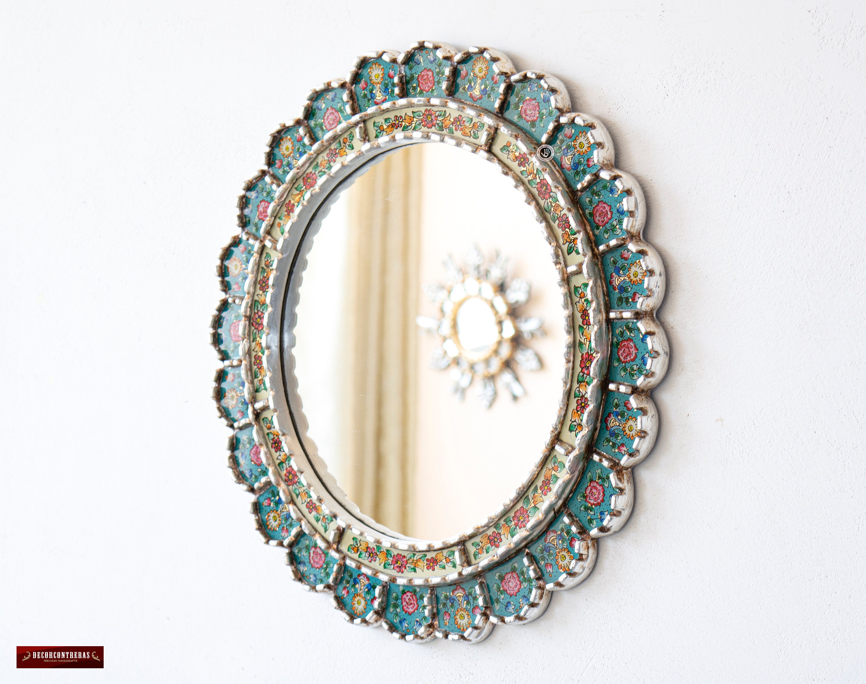 Decorative Turquoise Round Mirror for Wall Decor Room 17.7in | Etsy