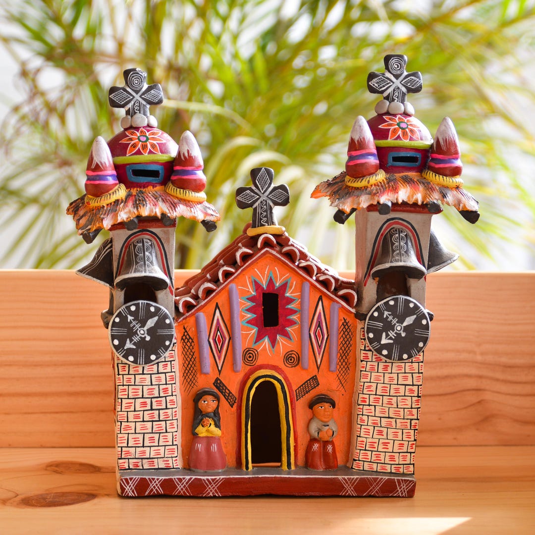 Handmade Church Sculpture | Ceramic Candle Holder | Peruvian Folk Art ...