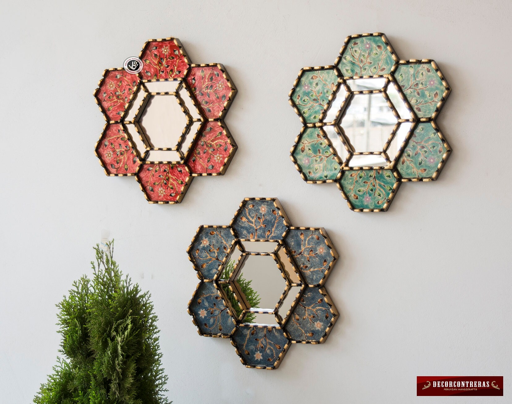 Collection Hexagon Wall Mirror 11.8 set of 3 Handpained | Etsy