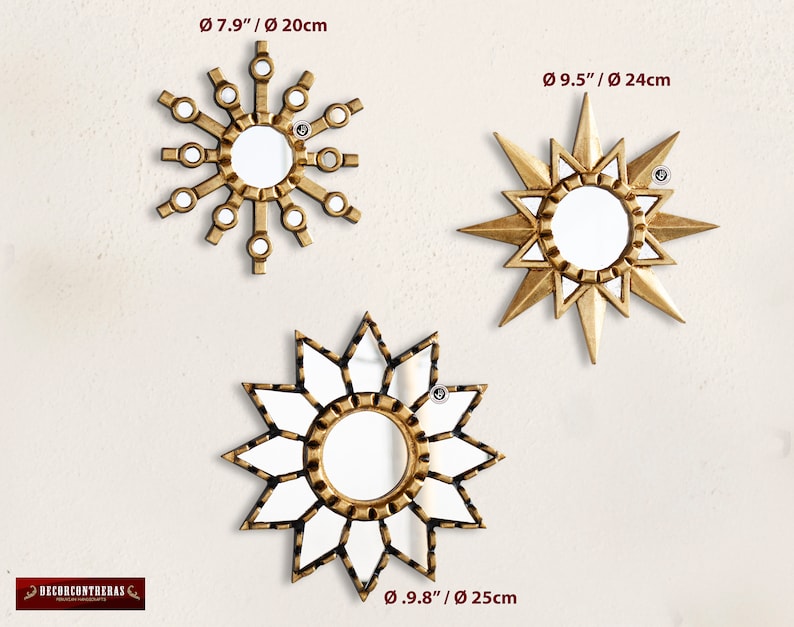 Gold Sunburst Round Mirror Set 3 andean Stars | Etsy
