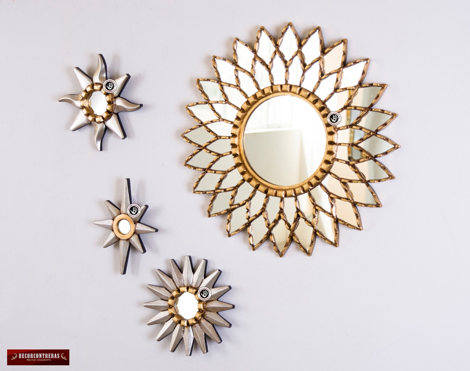 Collection Silver & Gold Sunburst Round Mirror Set 4 Accent | Etsy