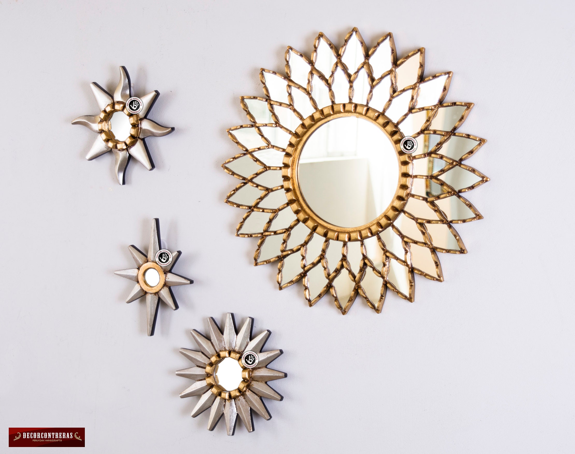 Collection Silver & Gold Sunburst Round Mirror set 4 Accent | Etsy