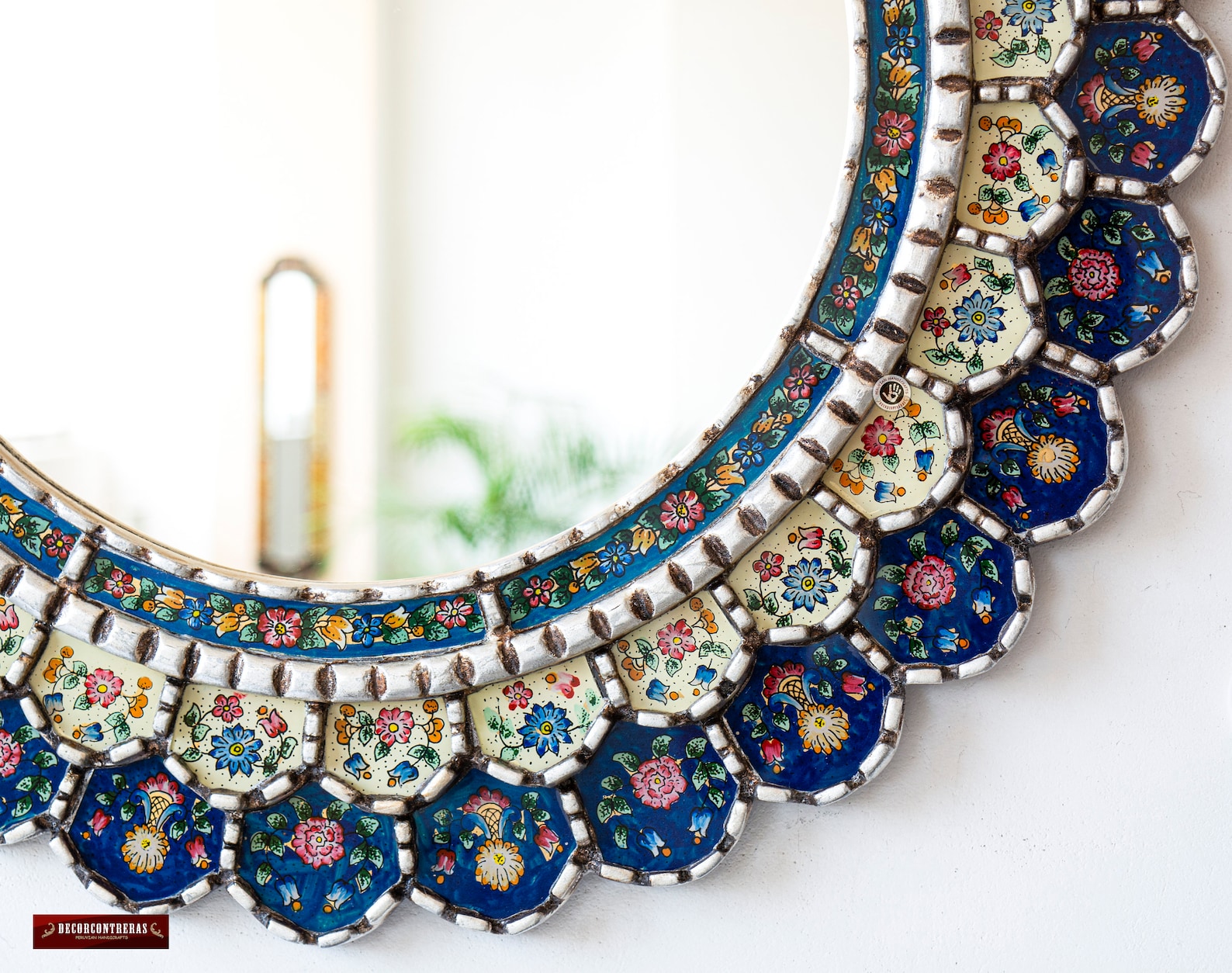 Blue Hanging Mirror Home Wall Decor Golden Circle Mirror - Etsy