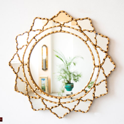 Decorative Round Mirror Wall 17.7in floral - Etsy