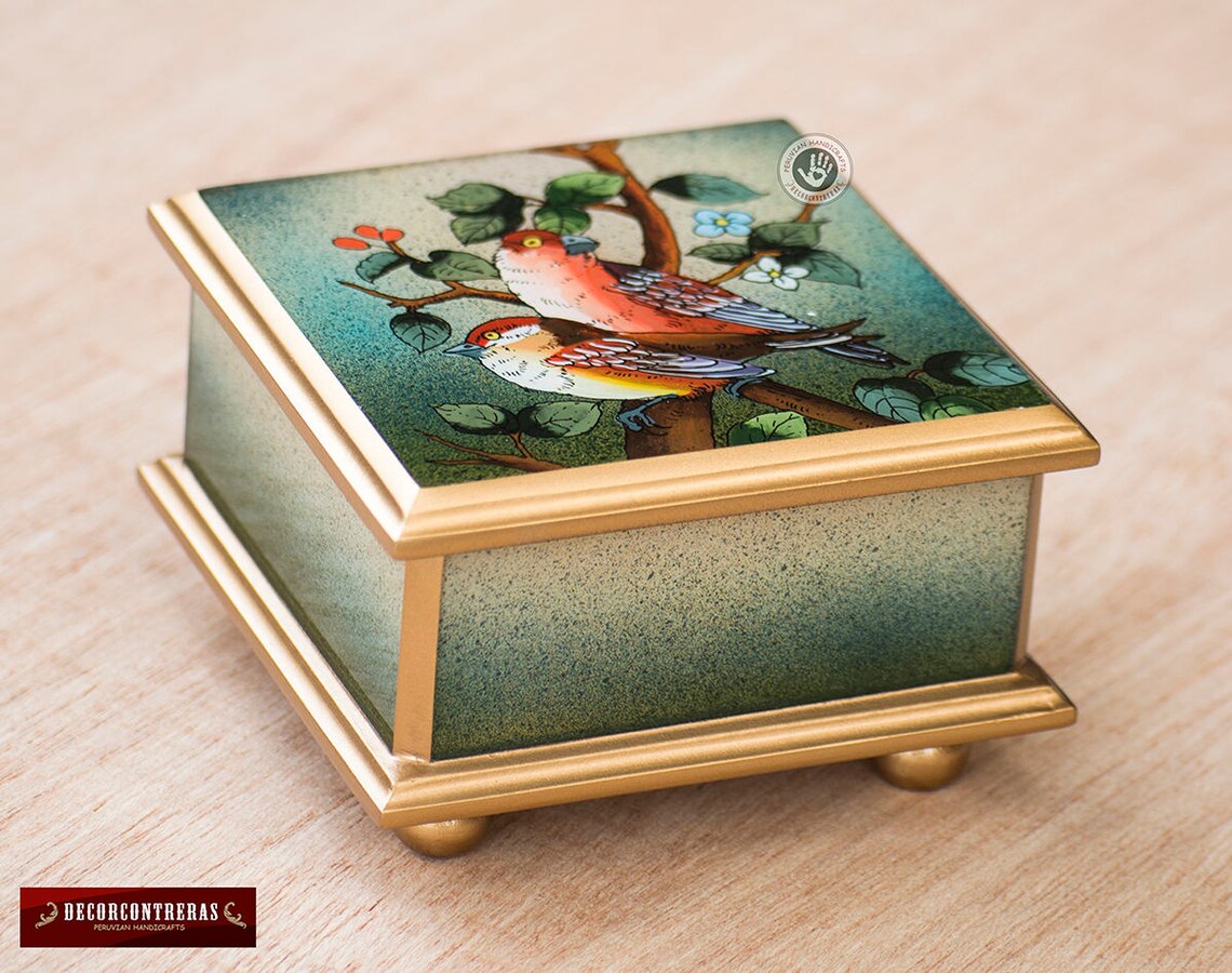 Handmade Jewellery Box 'romantic Birds'- Valentines Day Gift - Painted ...