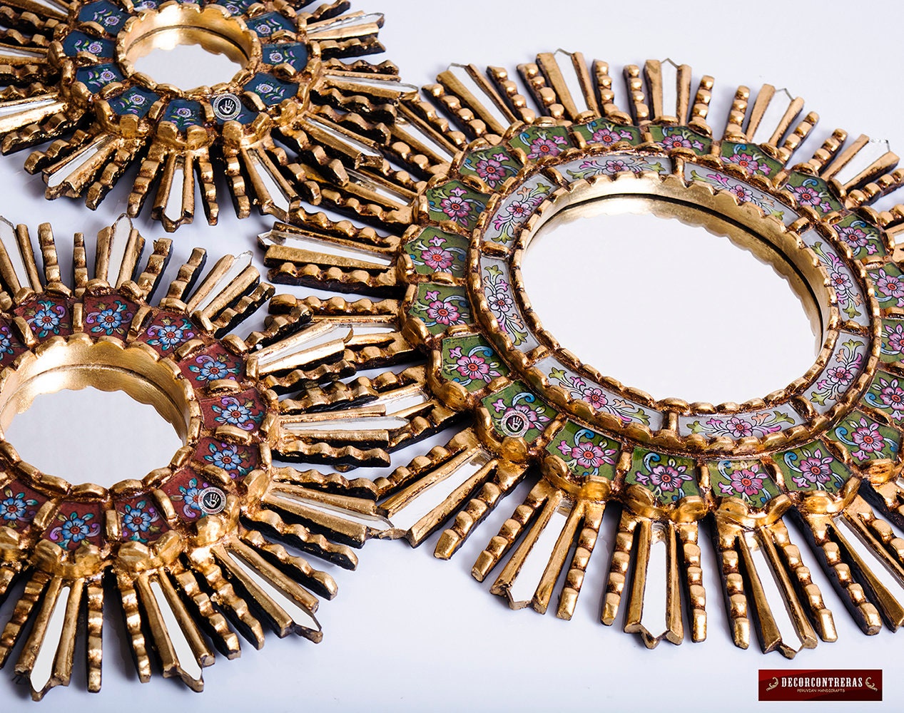 Sunburst Wall Mirrors Set 3 'cuzco Sun' Round Mirror | Etsy