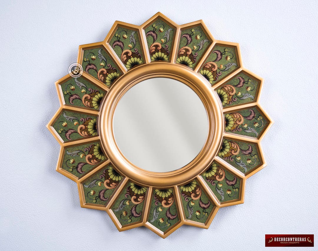 Round Wall Mirror 'green Sunflower' - Sunburst Mirrors - Decorative ...