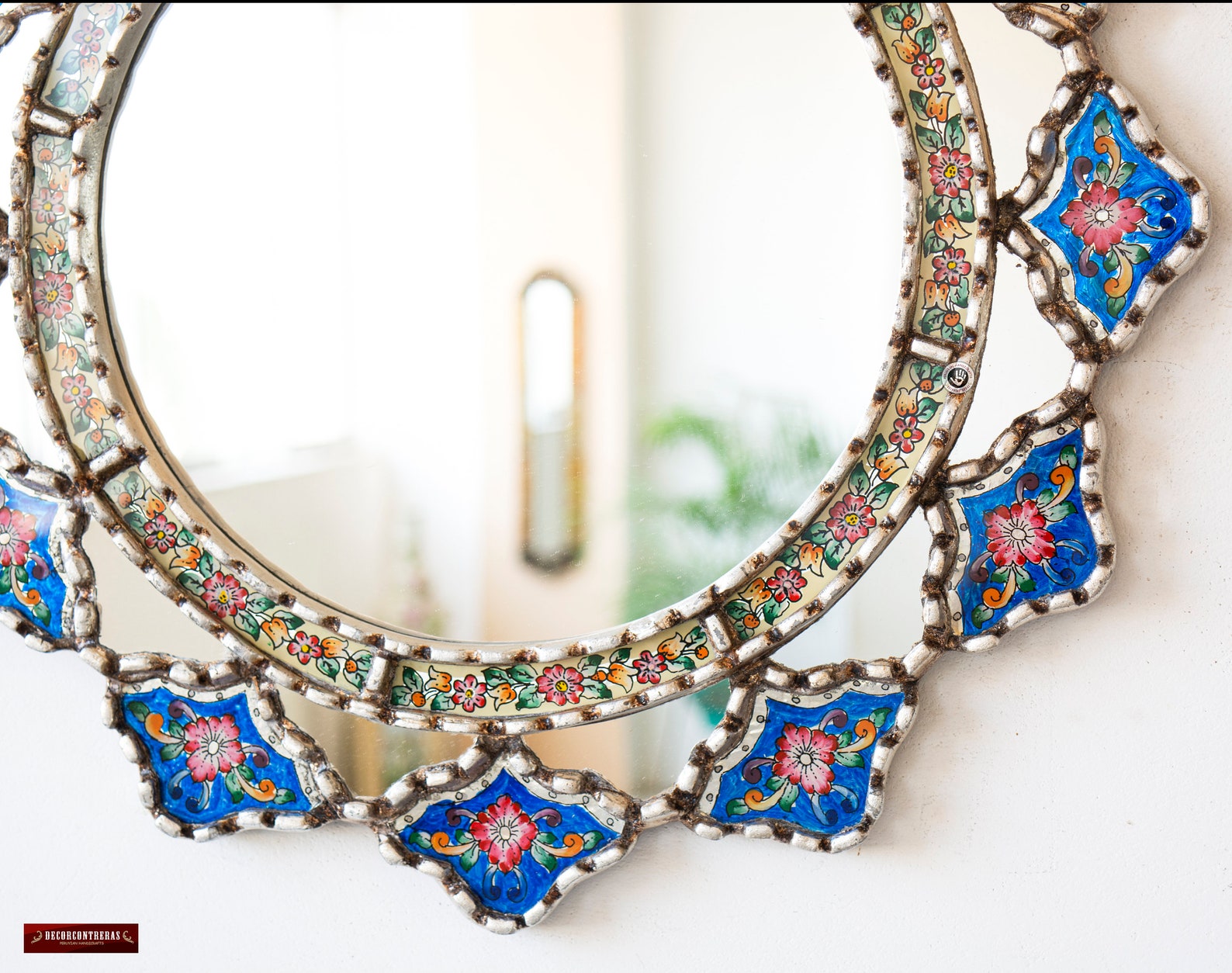 Turquoise Round Wall Mirror Decorative Peruvian Hanging Blue | Etsy