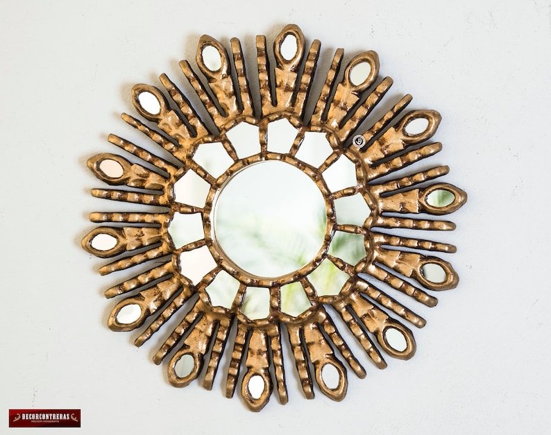 Small Decorative Round Mirror 11.8 Handcarved Wood Sun - Etsy