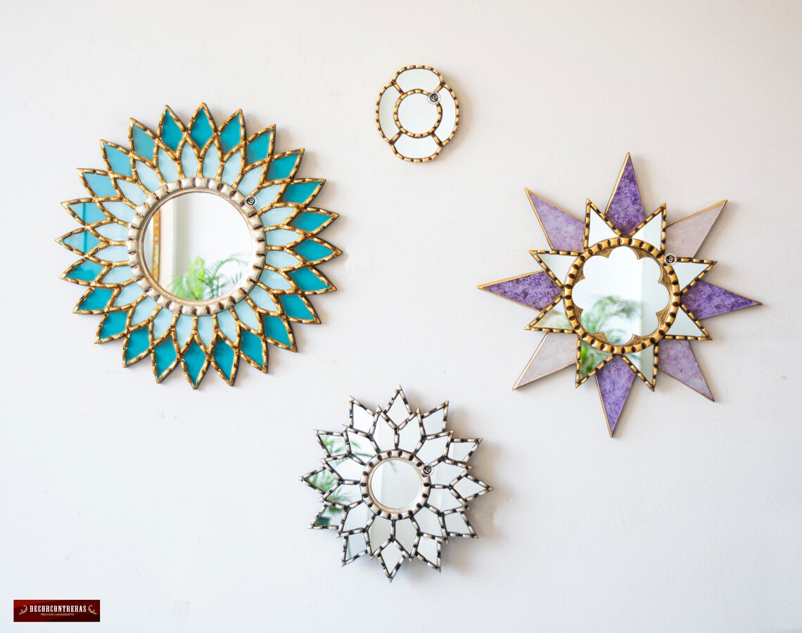 Decorative Sunburst Mirror Set of 4 Collection Round Wall - Etsy