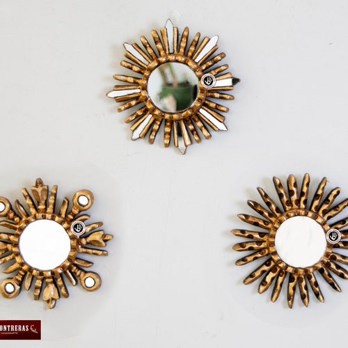 Small Sunburst Mirror Set 3 gold Sun Hand-carved - Etsy